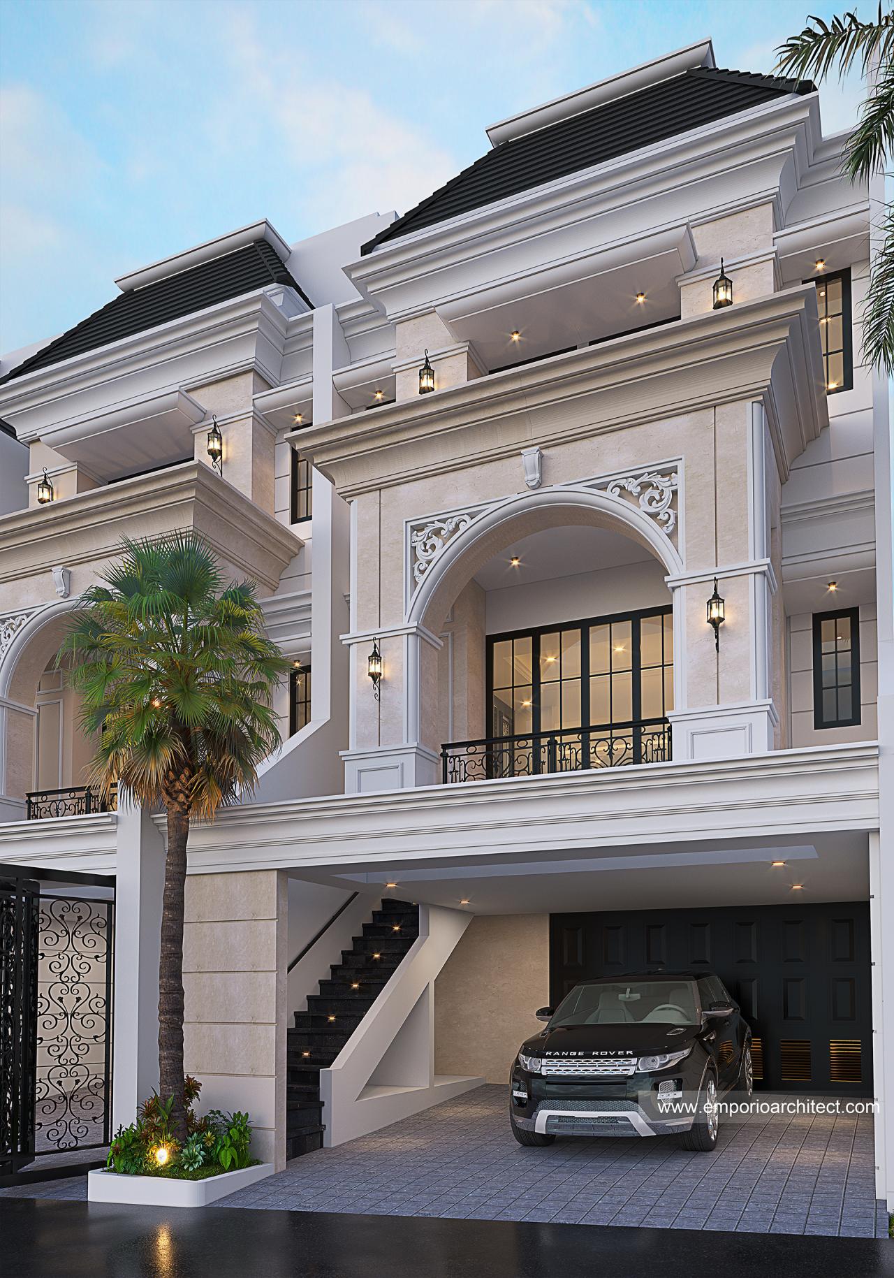 Desain Tampak Depan Rumah Mediteran 2.5 Lantai Bapak FRM di Jakarta ...