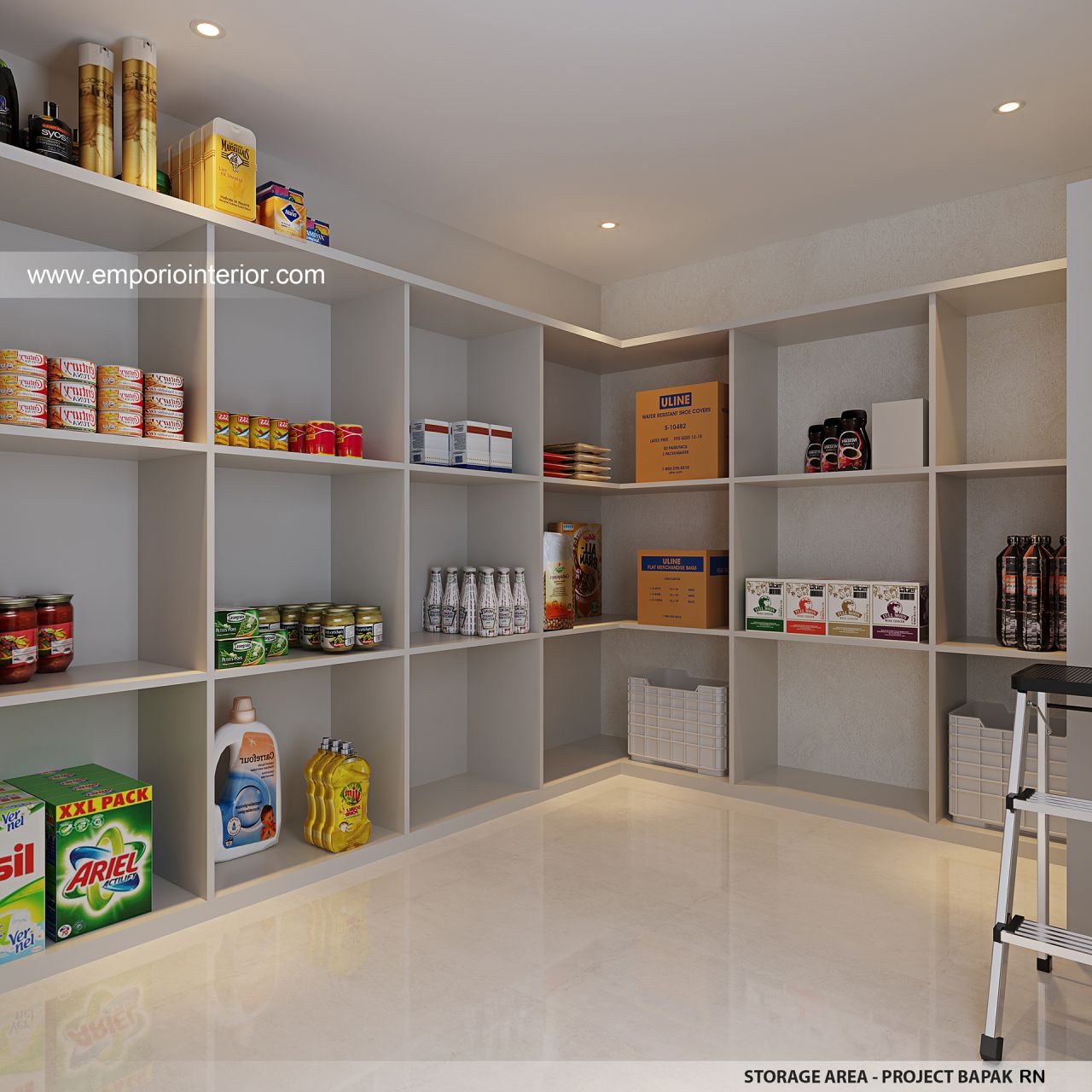 Desain Area Storage Rumah Mediteran 3 Lantai Bapak RN di Jakarta ...