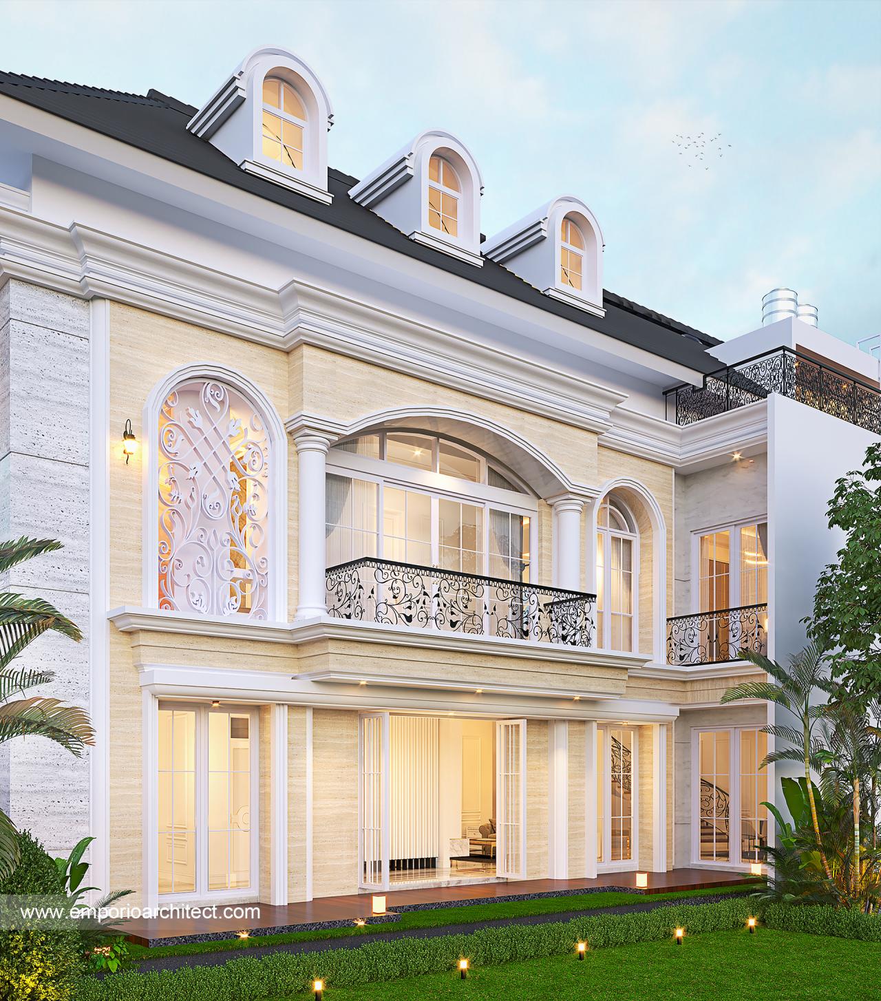 Desain Tampak Belakang Rumah Mediteran Klasik 2.5 Lantai Mrs. DYA di ...