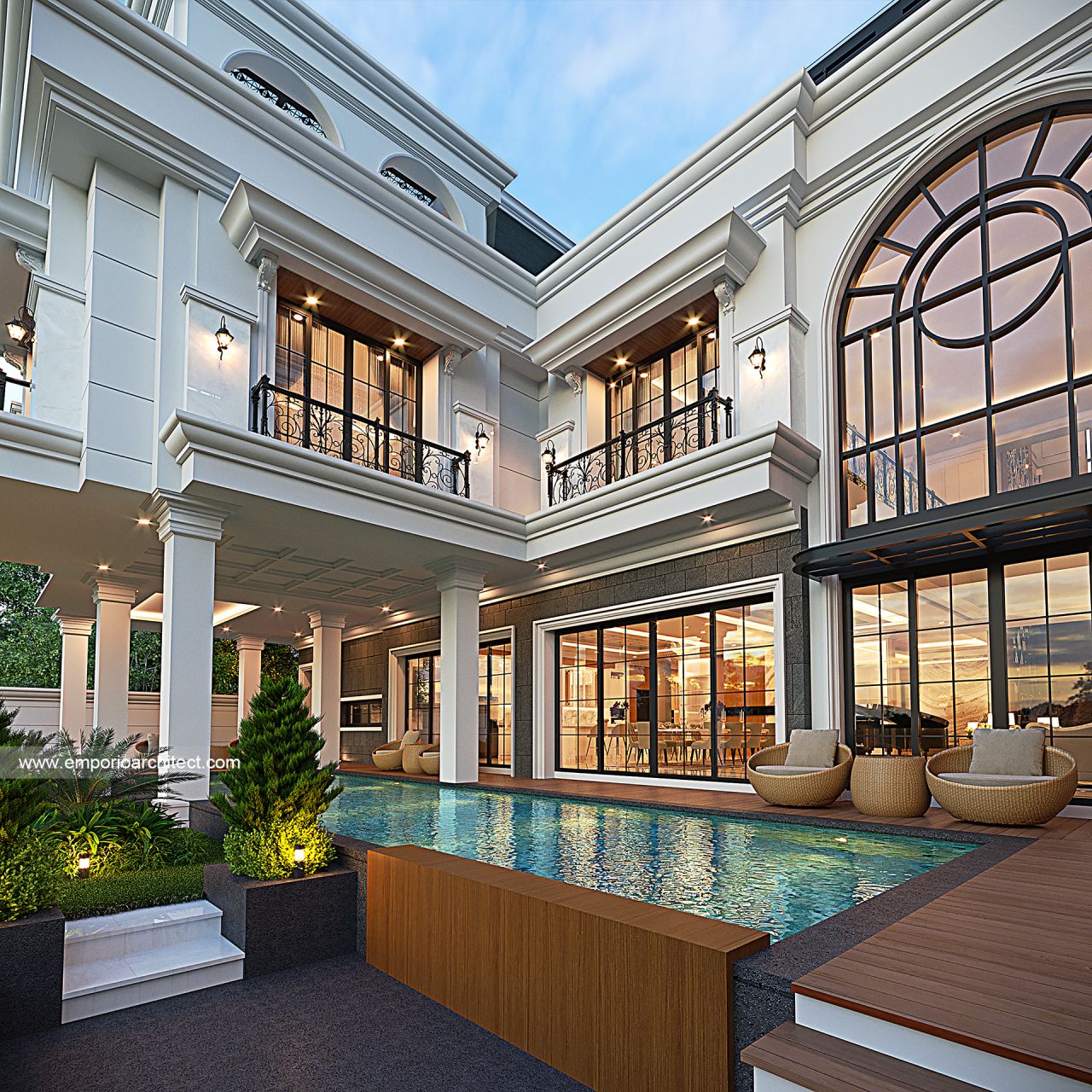 Desain Tampak Detail Belakang Rumah Mediteran Klasik 3 Lantai Ibu WDY ...