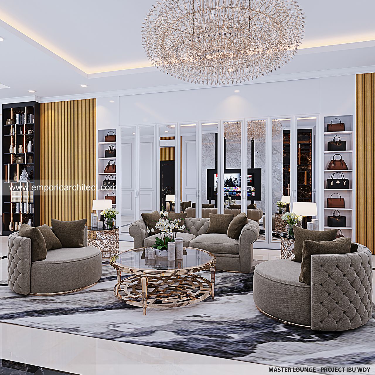 Desain Lounge Kamar Tidur Utama Rumah Mediteran Klasik 3 Lantai Ibu WDY ...