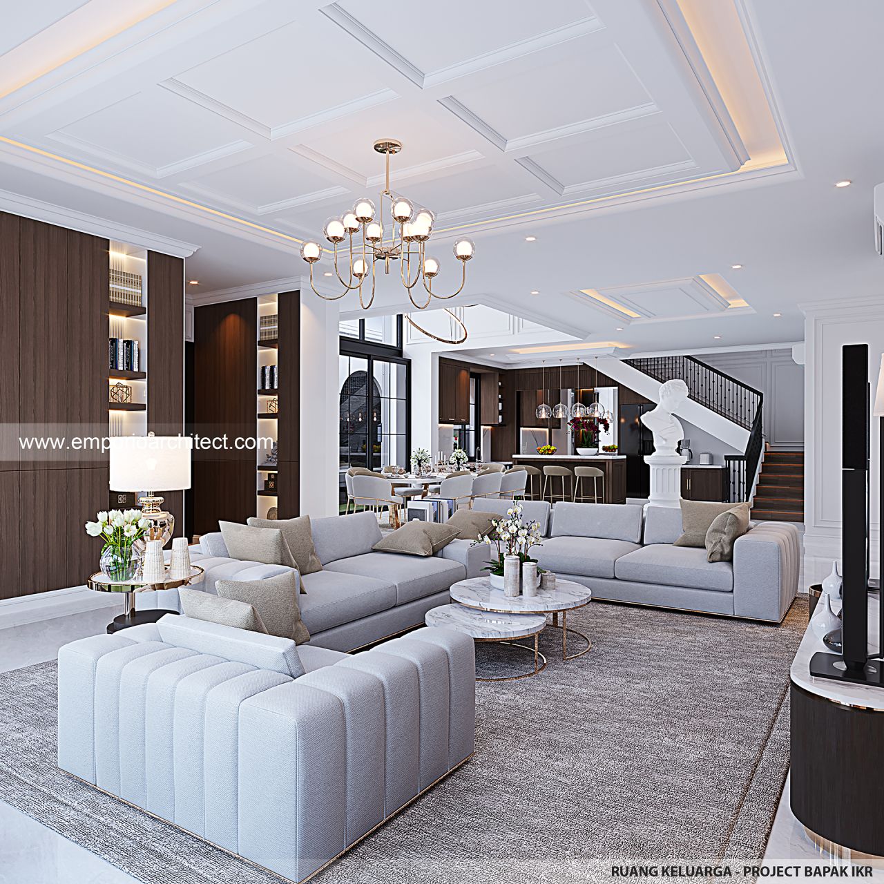 Desain Ruang Keluarga Rumah Mediteran Klasik 3 Lantai Bapak IKR di ...