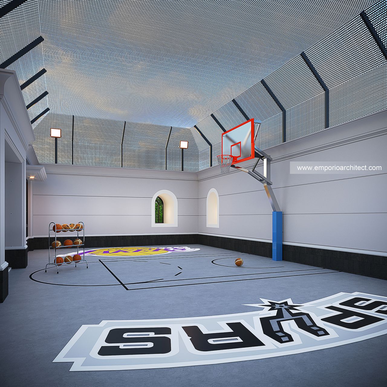 Desain Area Basket Rumah Mediteran Klasik 4 Lantai Ibu SS di Jakarta ...