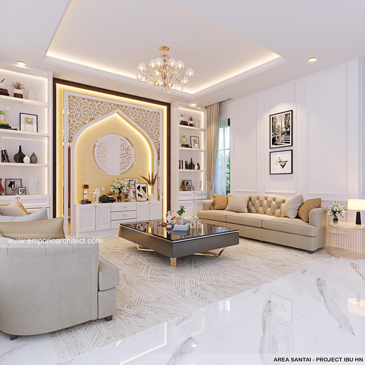 Desain Area Santai Rumah Mediteran Klasik 4 Lantai Ibu HN di Bandung ...