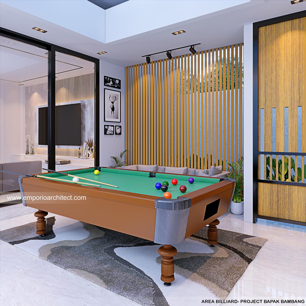 Desain Area Billiard Rumah Modern 1 Lantai Bapak BBG di Jember 26765 - Desain Ruang Hiburan