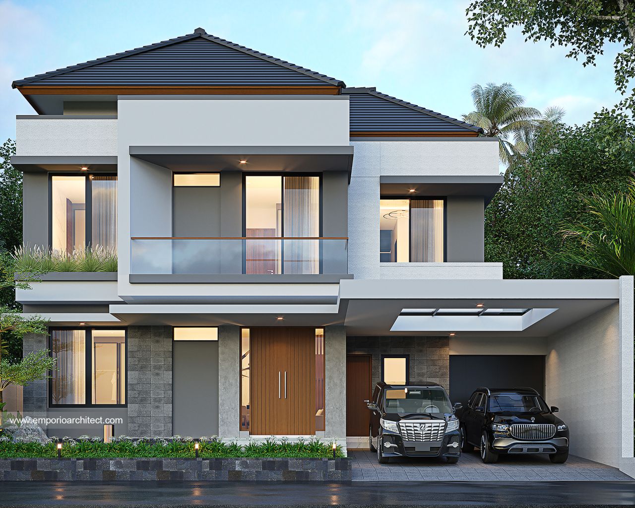 Desain Tampak Depan 4 Rumah Modern 2 Lantai Bapak VTX di Serang, Banten ...