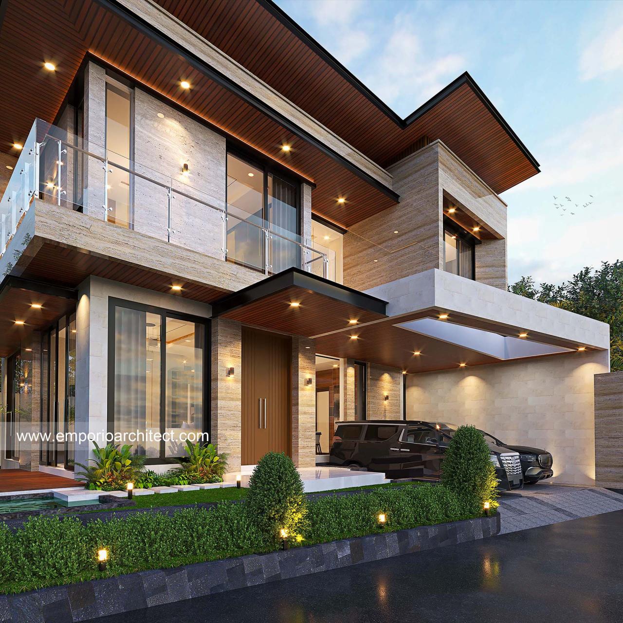 Desain Tampak Detail Depan Rumah Modern 2.5 Lantai Bapak FLX di Jakarta ...