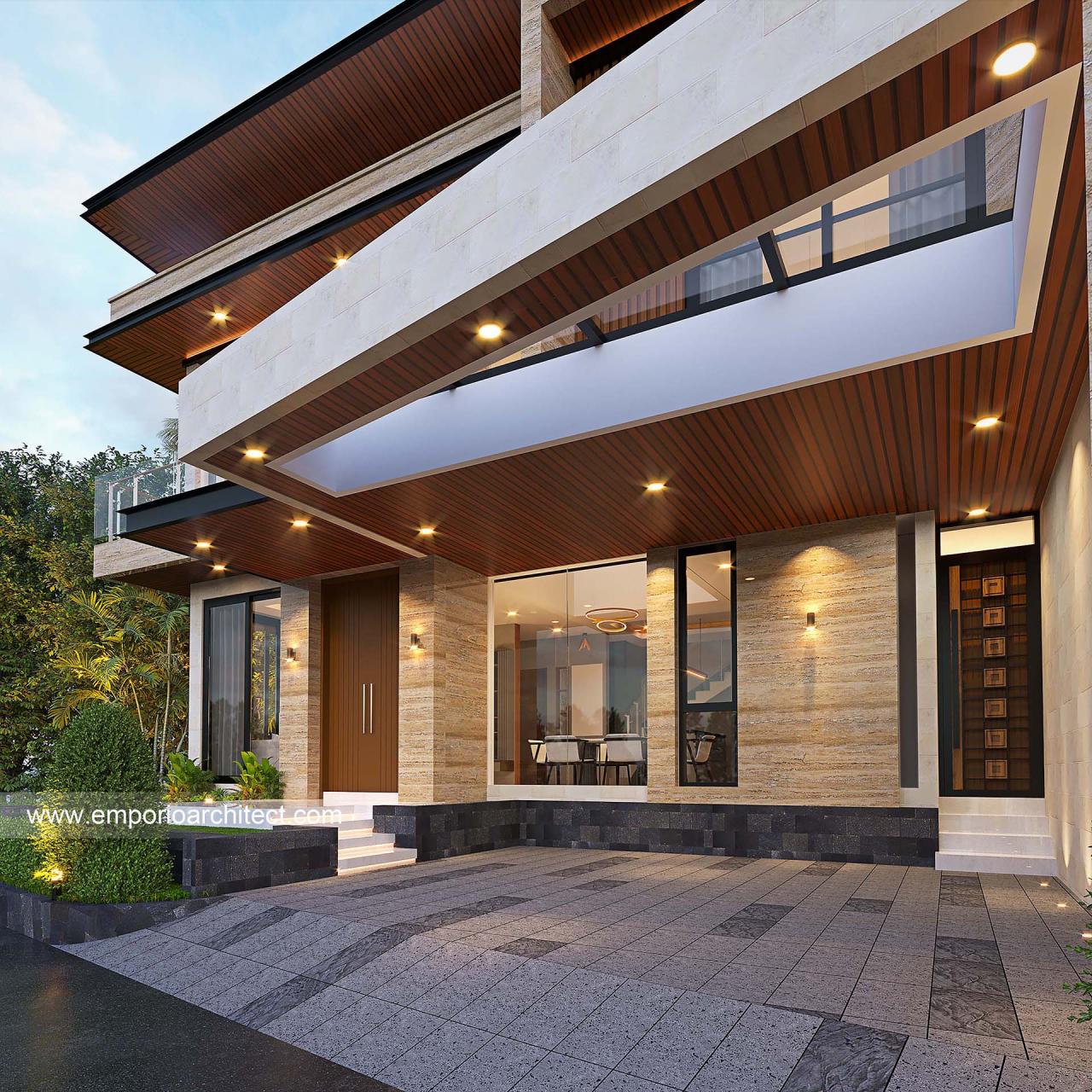 Desain Tampak Detail Depan 2 Rumah Modern 2.5 Lantai Bapak FLX di ...