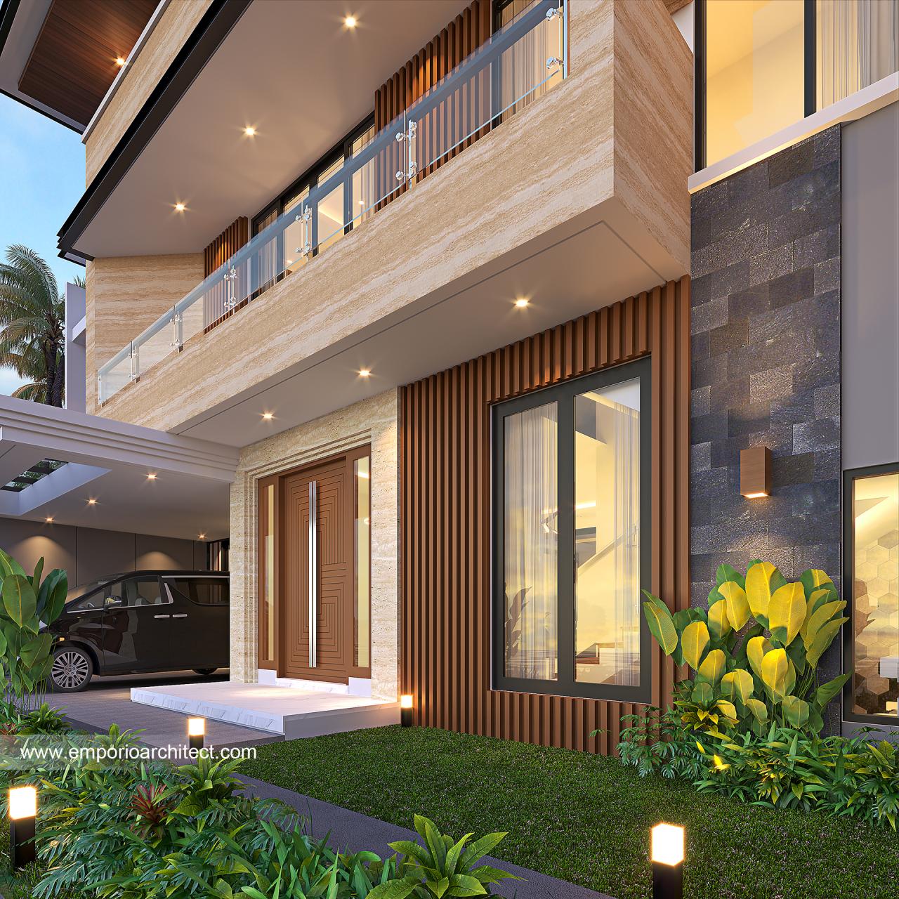 Desain Tampak Detail Depan Rumah Modern 2.5 Lantai Bapak EBN di Jakarta ...