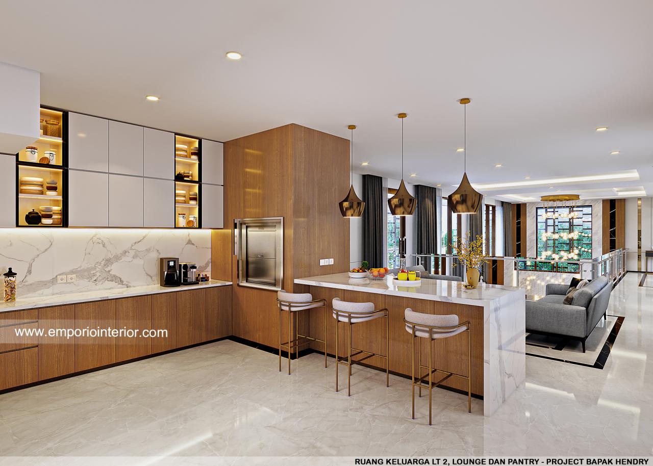 Desain Lounge dan Pantry Rumah Modern 2.5 Lantai Bapak Hendry di ...