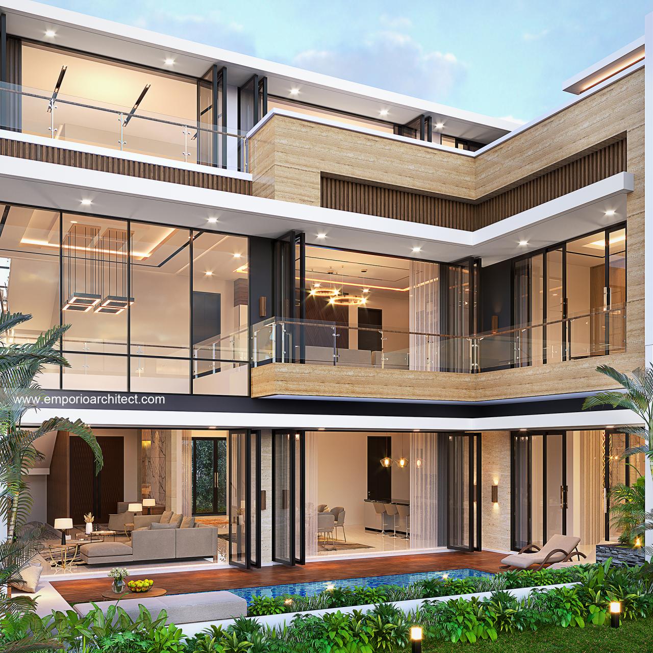 Desain Tampak Belakang Rumah Modern 2.5 Lantai Bapak SYF di Jakarta ...