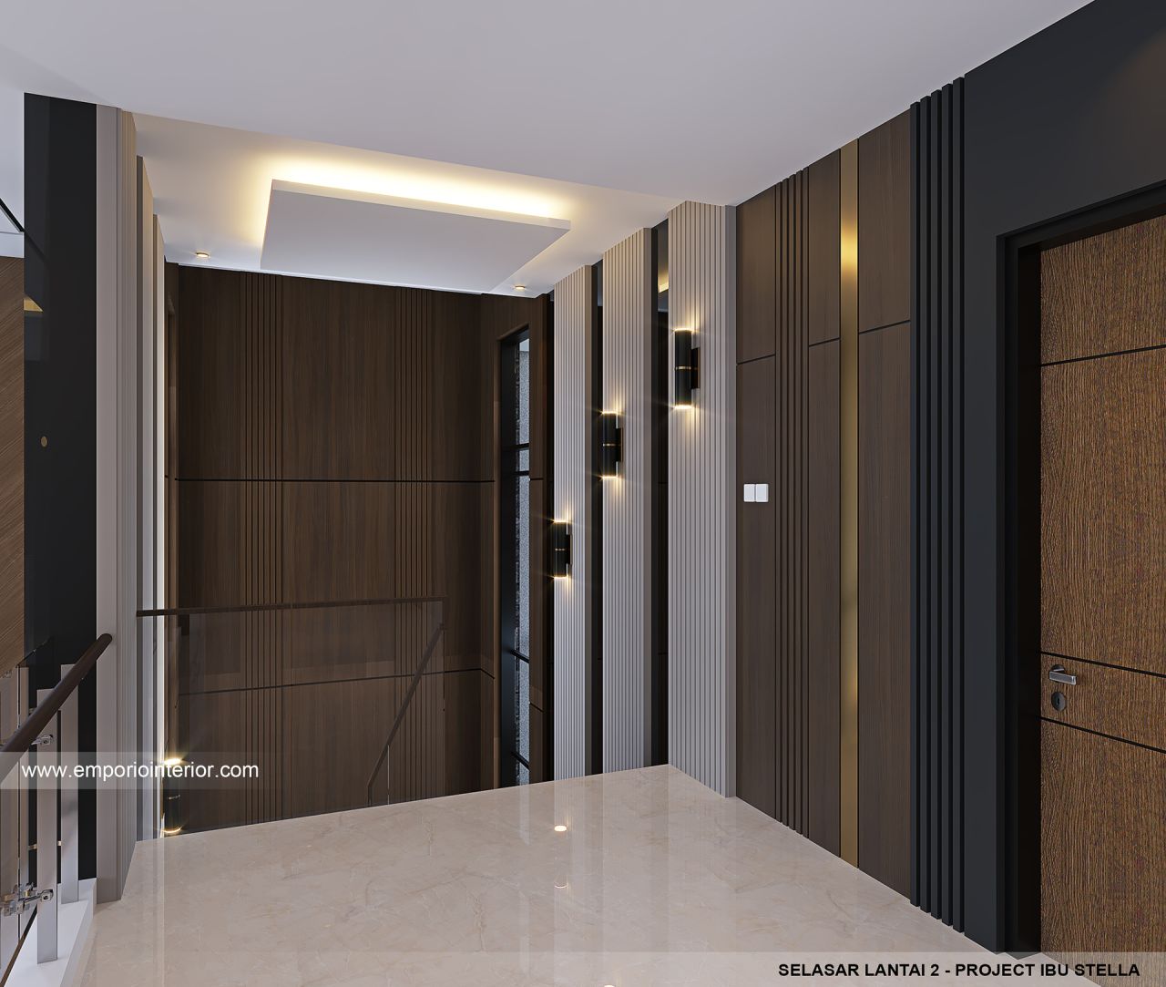 Desain Selasar Lantai 2 Rumah Modern 2.5 Lantai Ibu STL di Jakarta ...