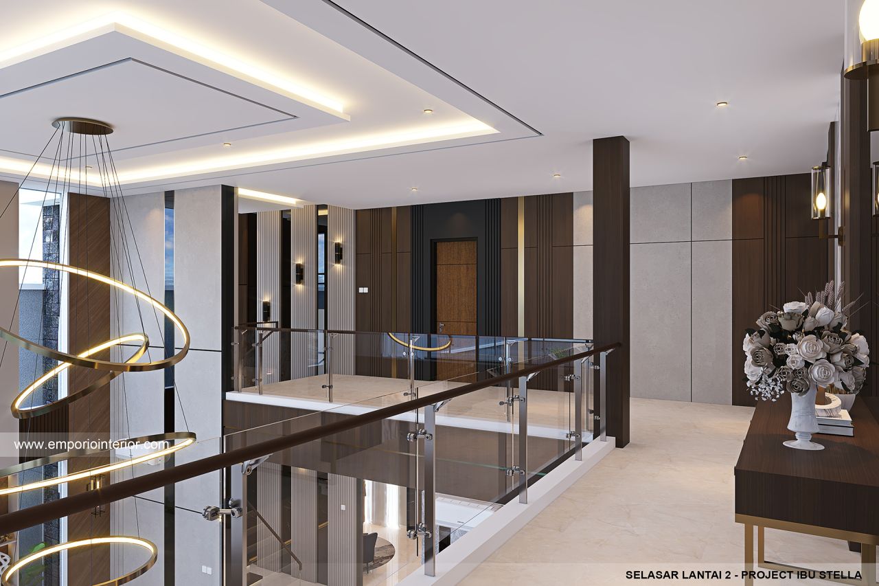 Desain Selasar Lantai 2 Rumah Modern 2.5 Lantai Ibu STL di Jakarta ...