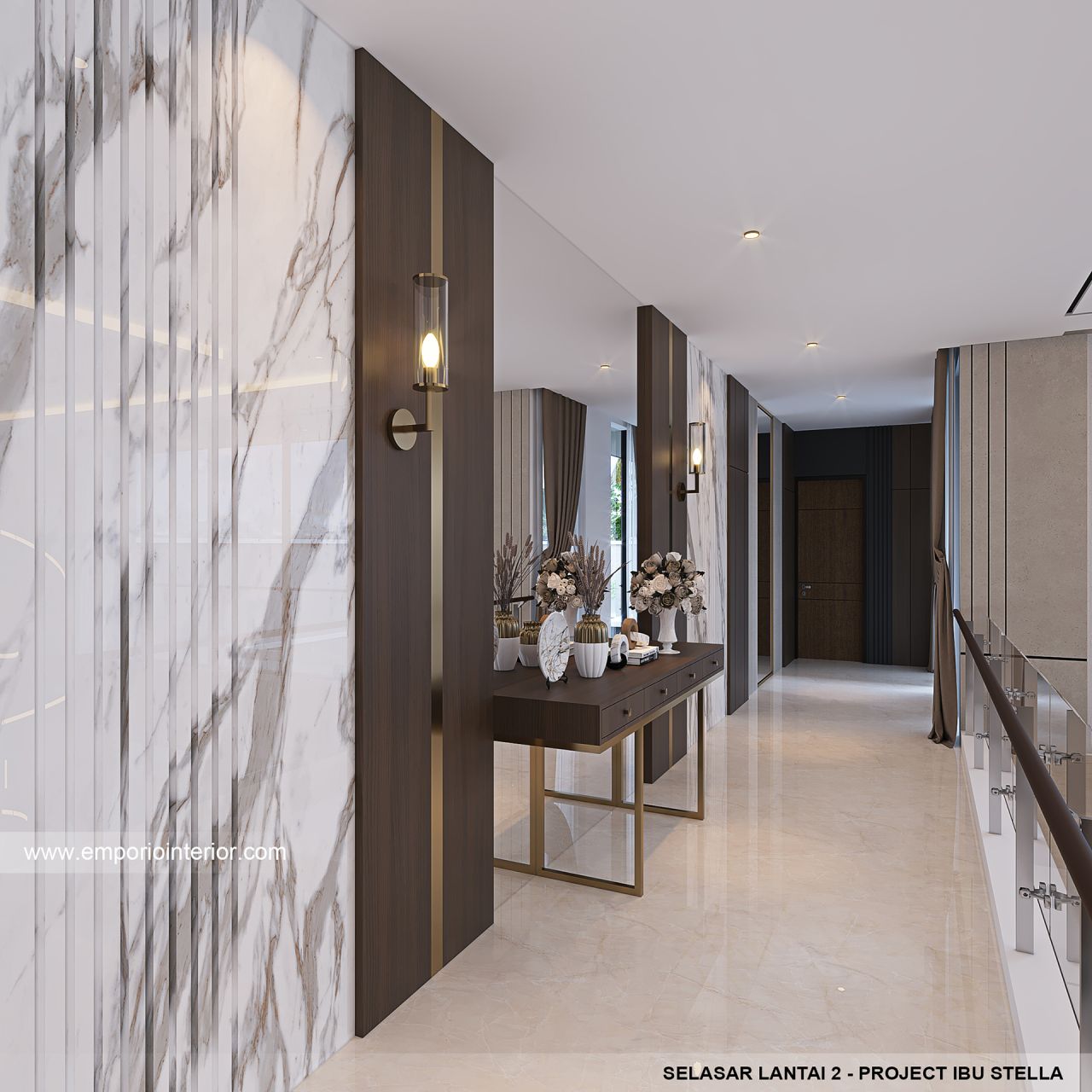 Desain Selasar Lantai 2 Rumah Modern 2.5 Lantai Ibu STL di Jakarta ...