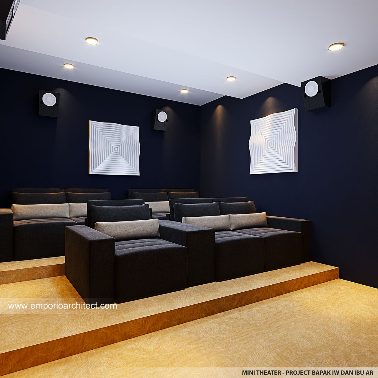 Desain Mini Theater Rumah Modern 3 Lantai Bapak IW dan Ibu AR di ...