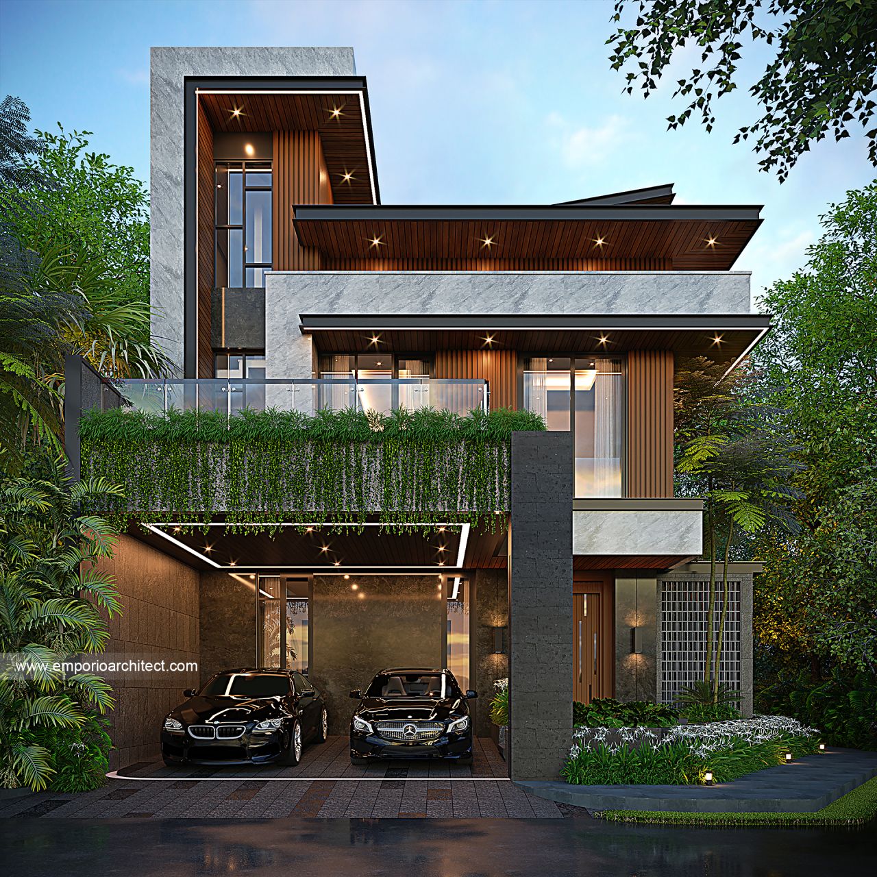 Desain Tampak Depan 2 Rumah Modern 3 Lantai Bapak KT di PIK, Jakarta ...