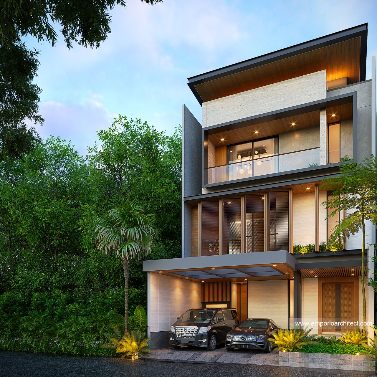 Desain Tampak Depan 2 Rumah Modern 3 Lantai Bapak R di Cinere, Depok ...