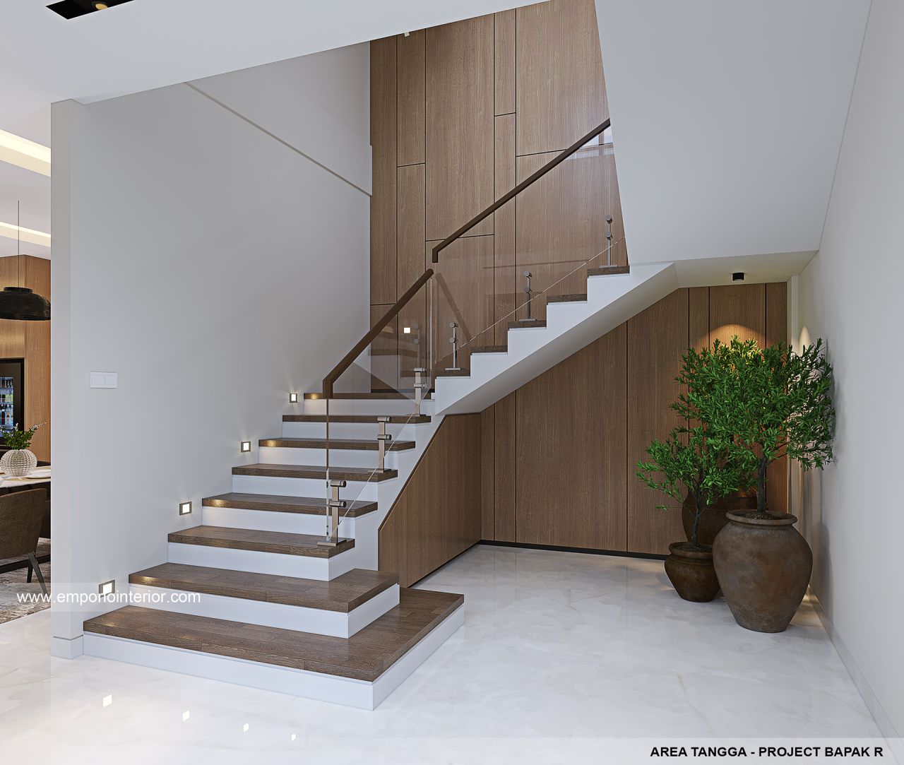 Desain Area Tangga Rumah Modern 3 Lantai Bapak R di Cinere, Depok 45265 ...