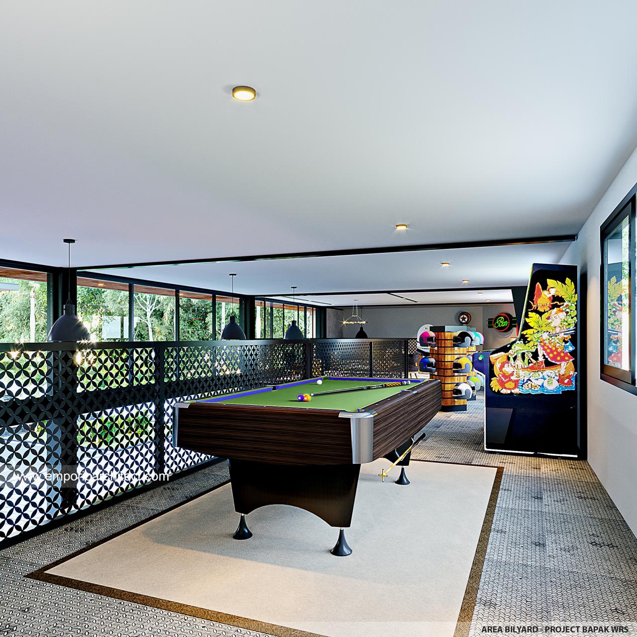 Desain Area Bilyard Rumah Modern 3 Lantai Bapak WRS di Purworejo, Jawa ...