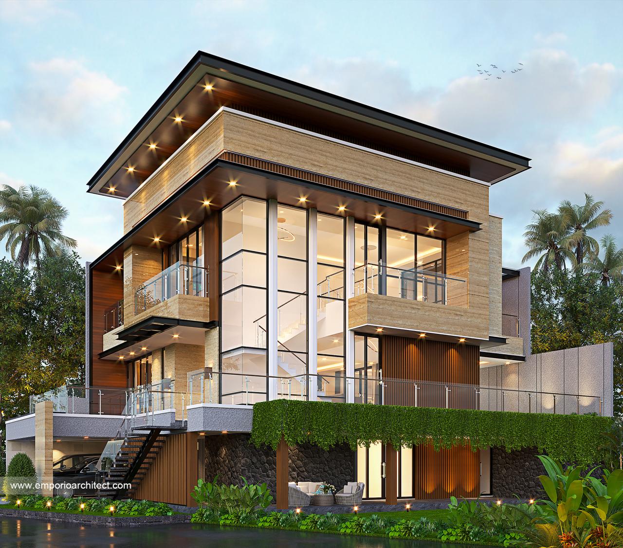 Desain Tampak Hook Rumah Modern 3 Lantai Ibu OLV di Jakarta 22660 ...