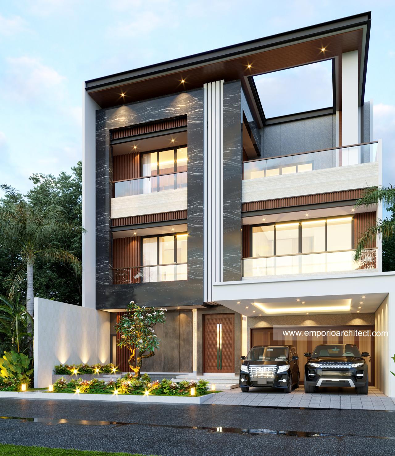 Desain Tampak Depan Kanan Rumah Modern 3 Lantai Ibu Maria di Jakarta ...