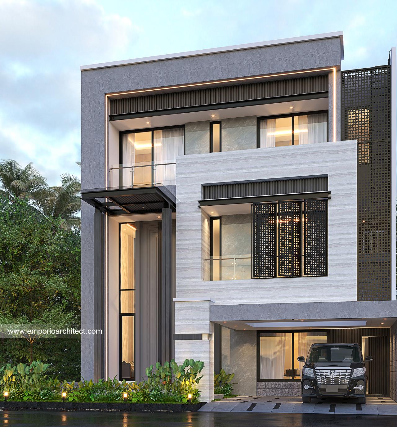 Desain Tampak Depan 2 Rumah Modern 3 Lantai Ibu CRT di BSD, Tangerang ...