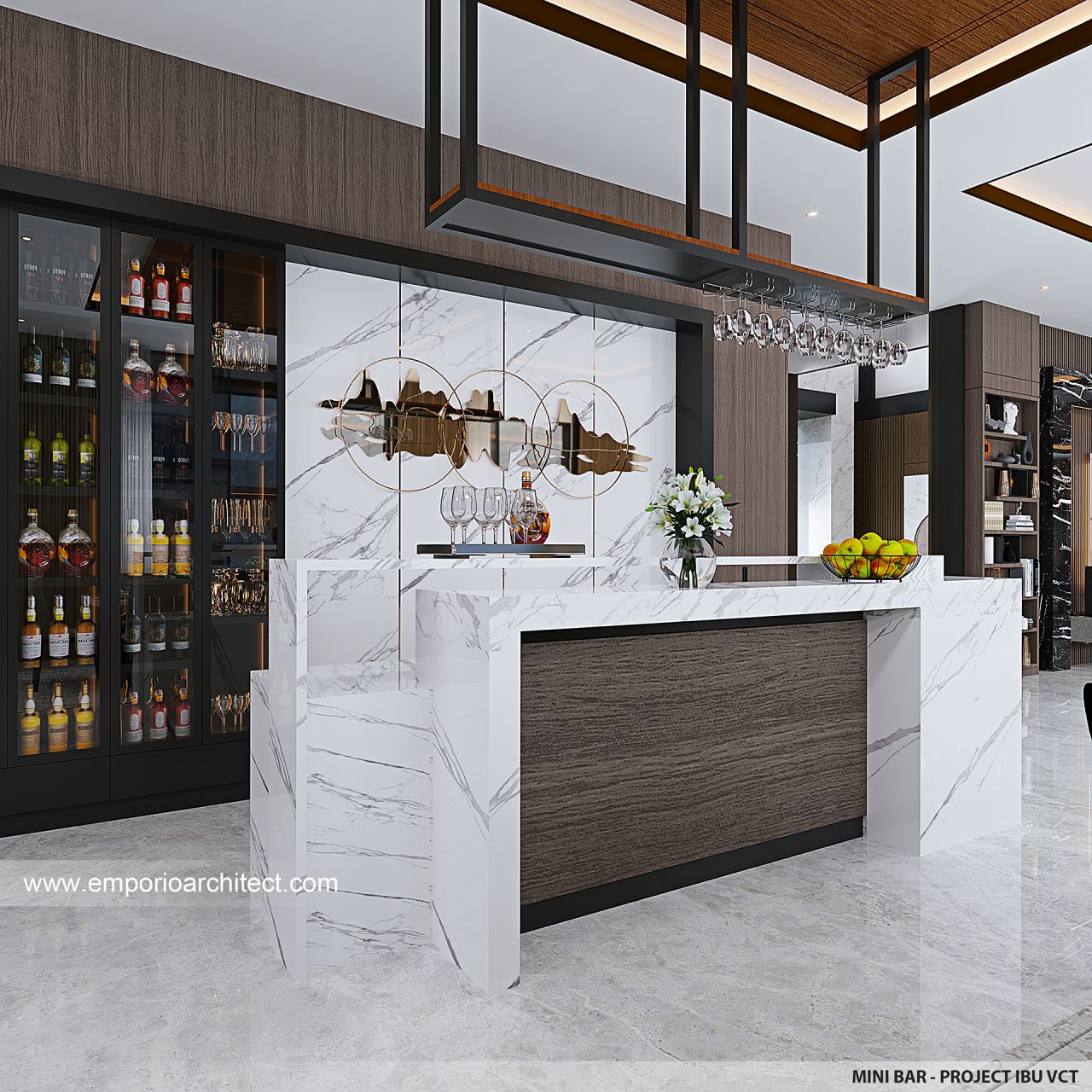 Desain Mini Bar Rumah Modern 3 Lantai Ibu VCT di Cibubur, Jakarta Timur ...