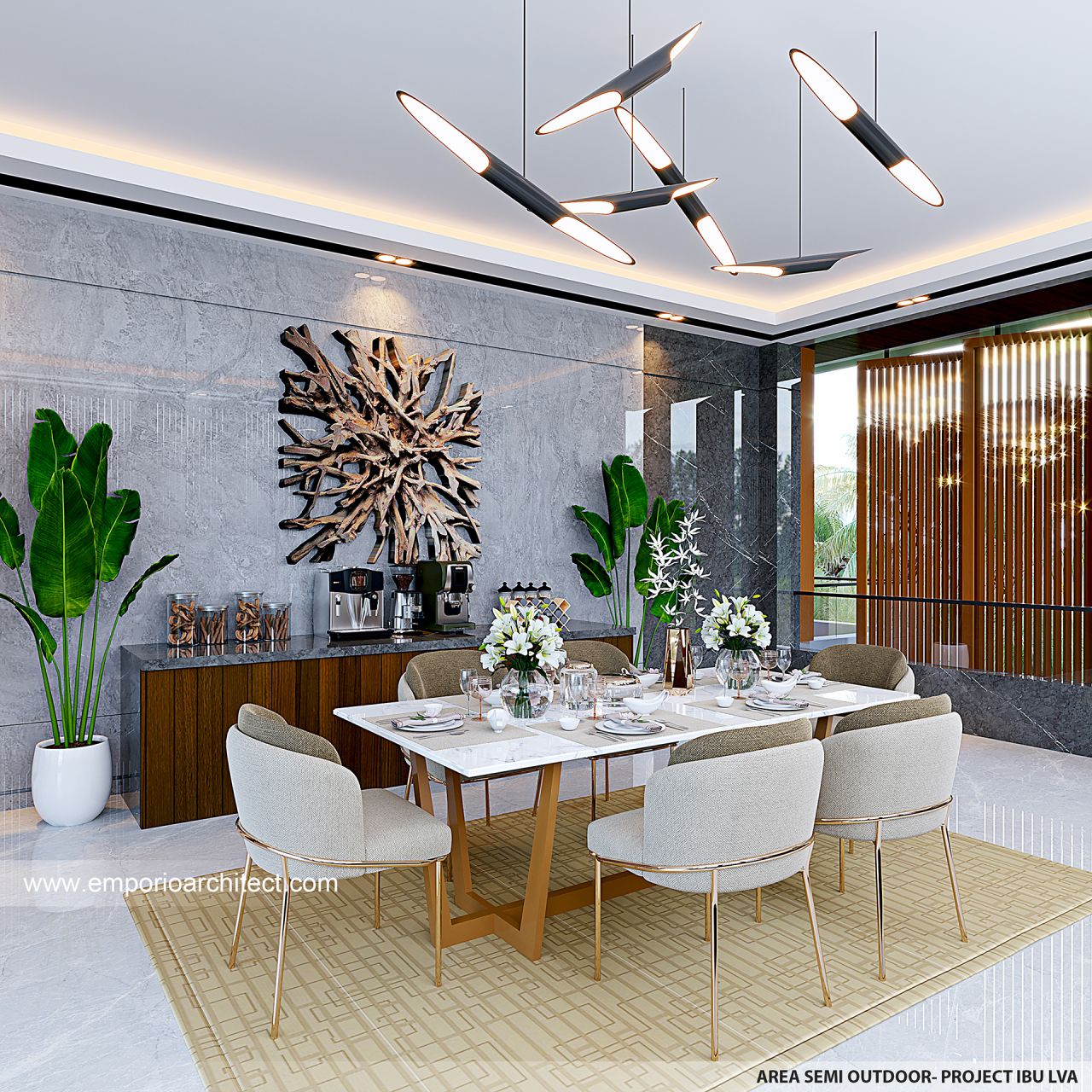 Desain Area Semi Outdoor Rumah Modern 3 Lantai Ibu LVA di Tangerang ...