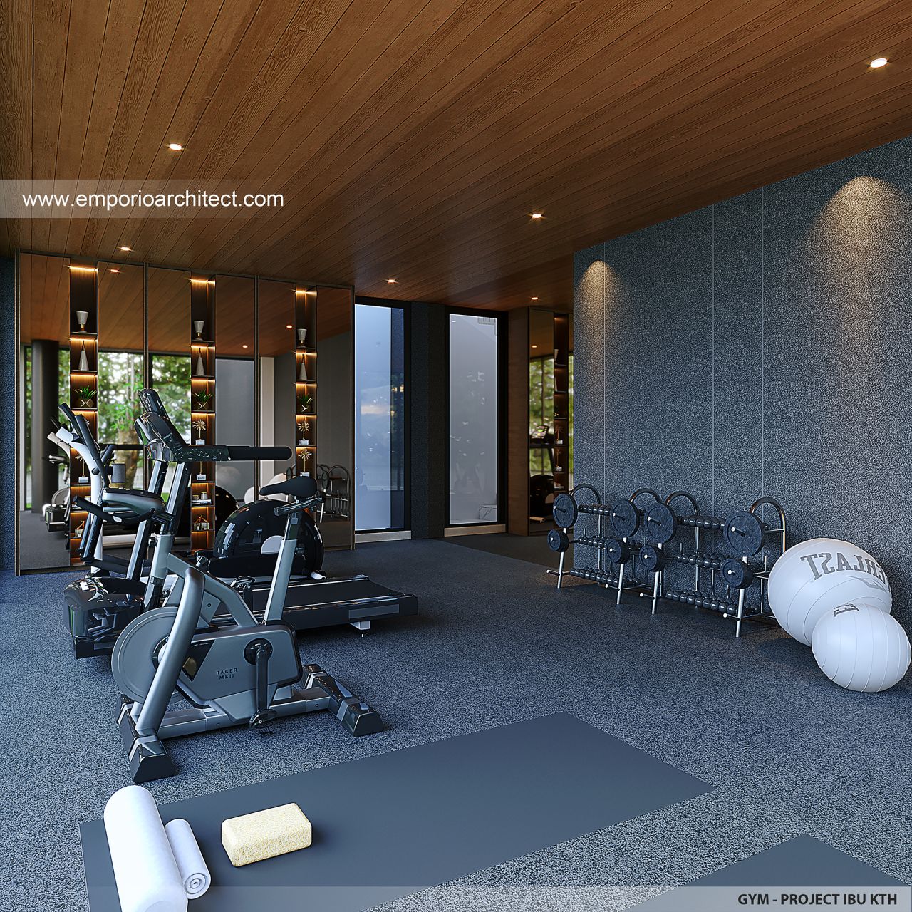 Desain Ruang Gym Rumah Modern 3 Lantai Ibu KTH di Jepara, Jawa Tengah ...