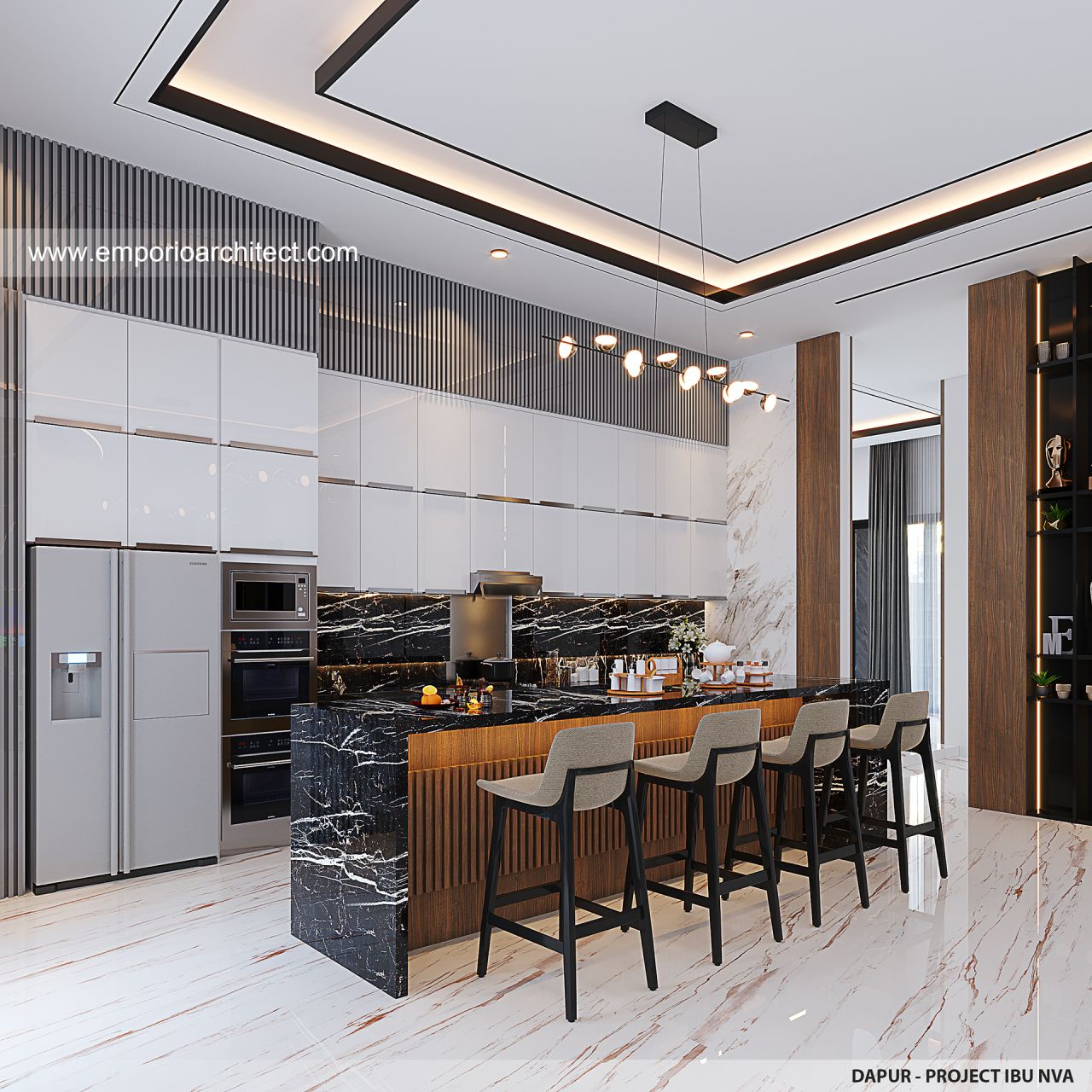 Desain Dapur Rumah Modern 3 Lantai Ibu NVA di Magetan, Jawa Timur 50283 ...
