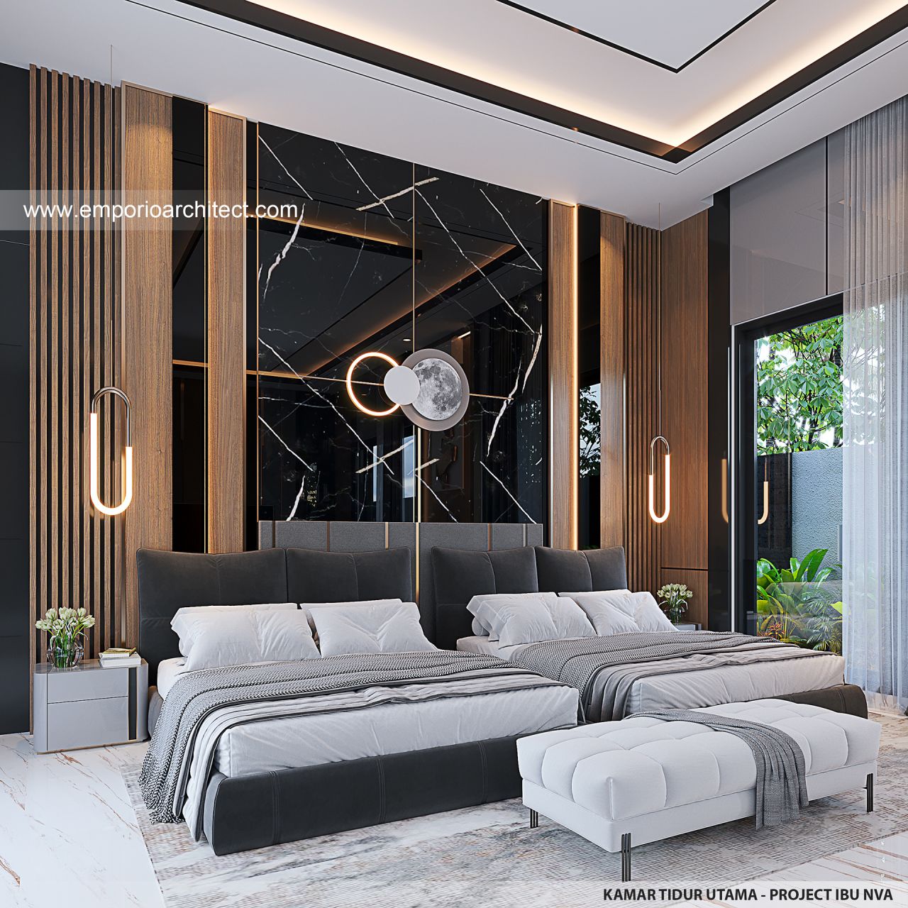 Desain Kamar Tidur Utama Rumah Modern 3 Lantai Ibu NVA di Magetan, Jawa ...