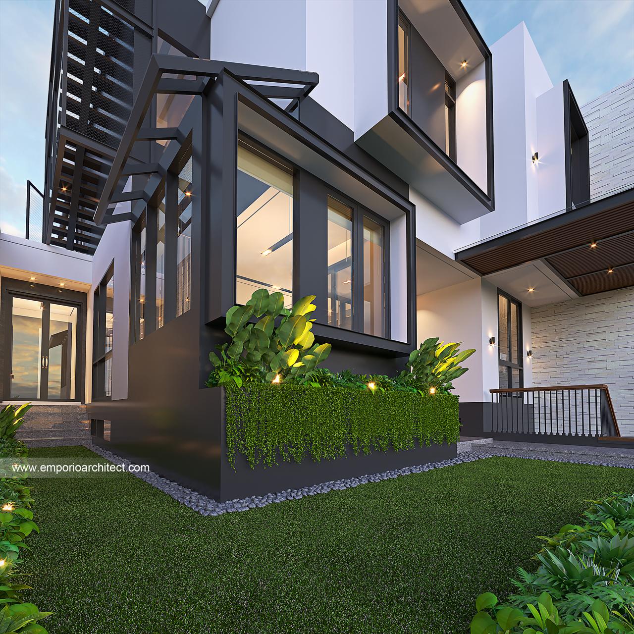Desain Tampak Detail Belakang Rumah Modern 3 Lantai Ibu YNE di Bogor ...