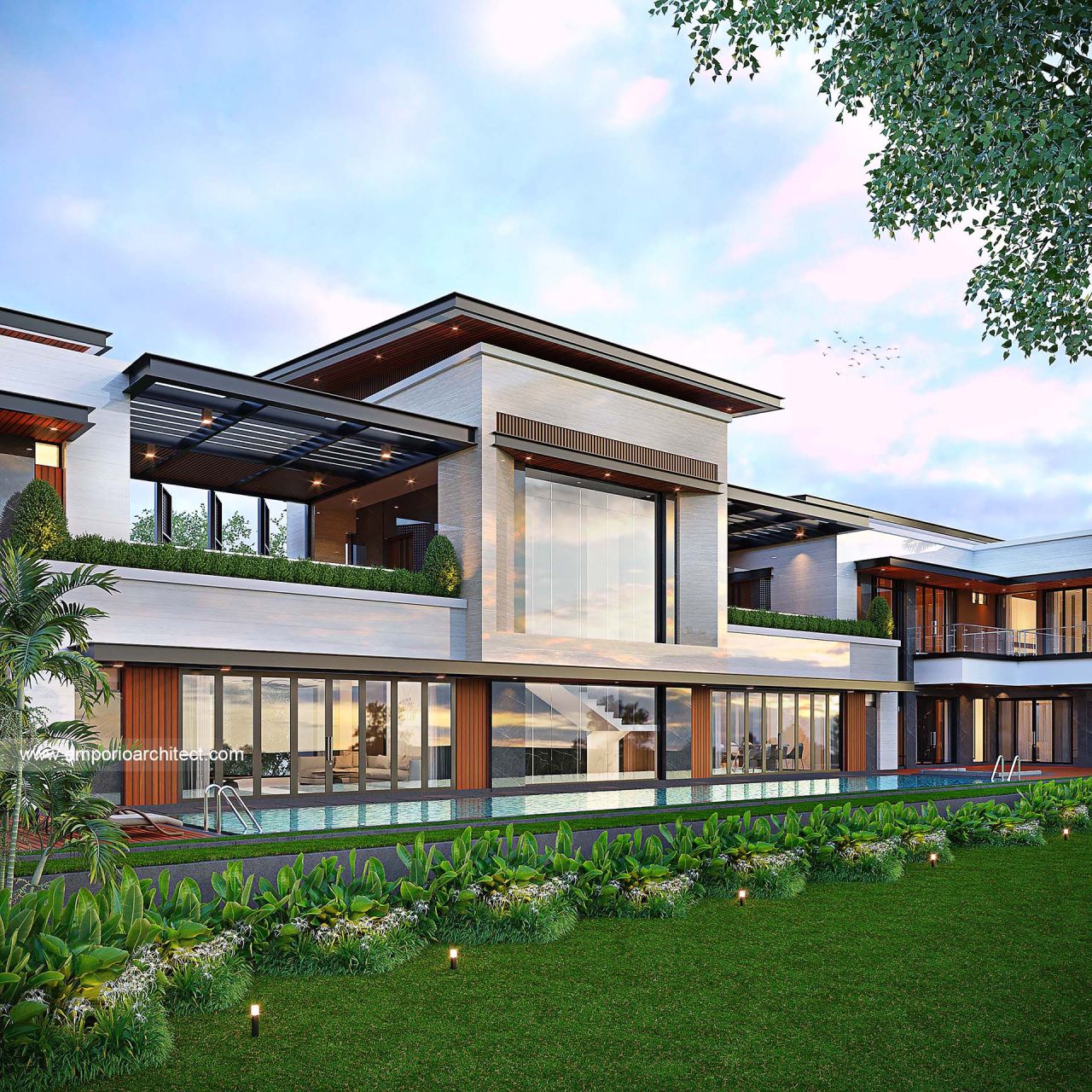 Desain Tampak Area Kolam 2 Rumah Modern 3 Lantai Bapak WLL di Samarinda ...