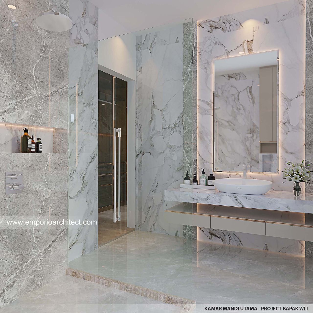 Desain Kamar Mandi Utama Rumah Modern 3 Lantai Bapak WLL di Samarinda ...