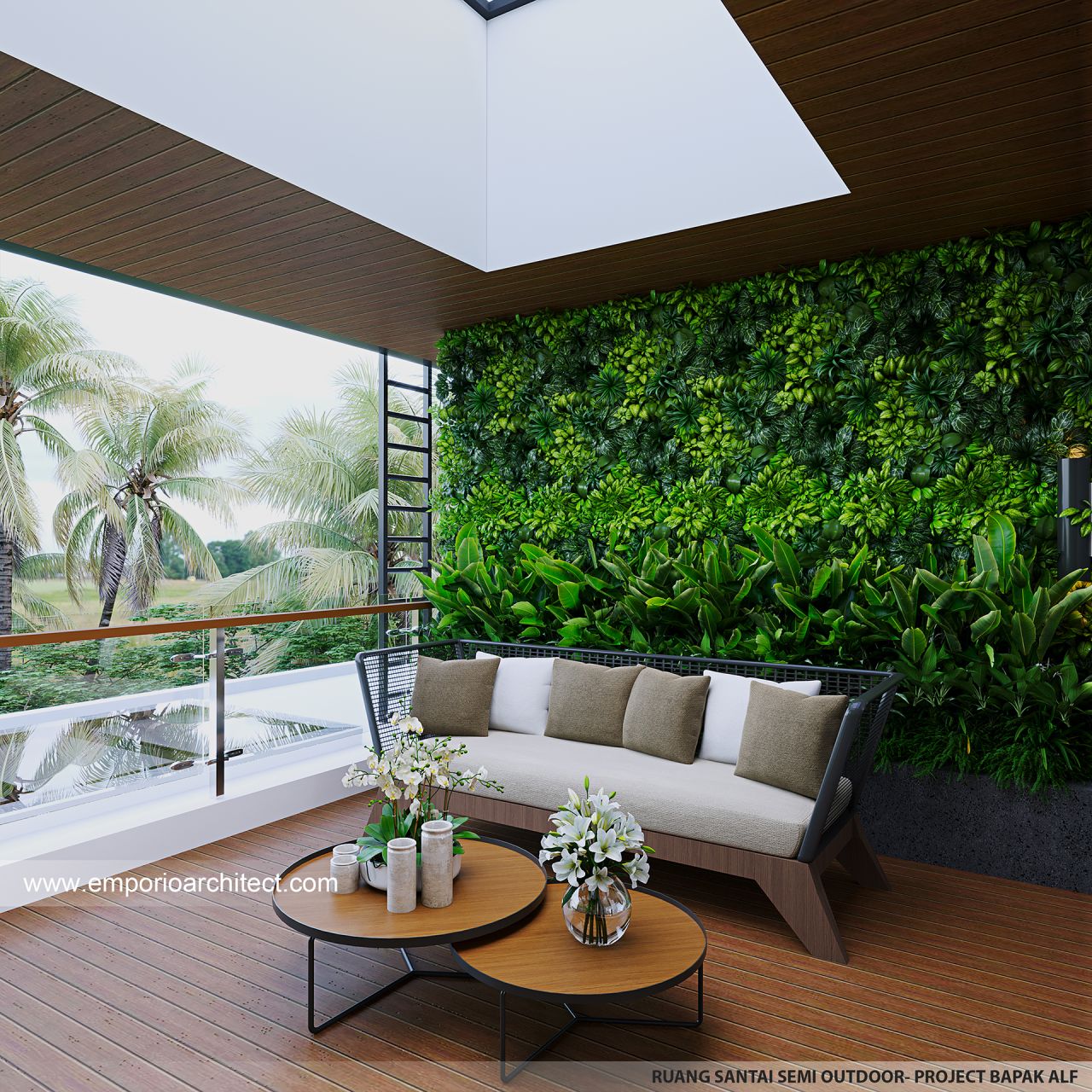 Desain Ruang Santai Semi Outdoor Rumah Modern 3 Lantai Bapak ALF di ...