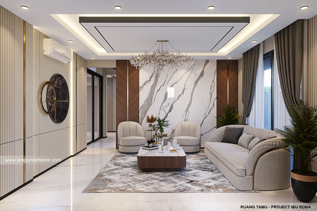 Desain Ruang Tamu Rumah Modern 3 Lantai Ibu RN di Jambi 40745 - Desain ...
