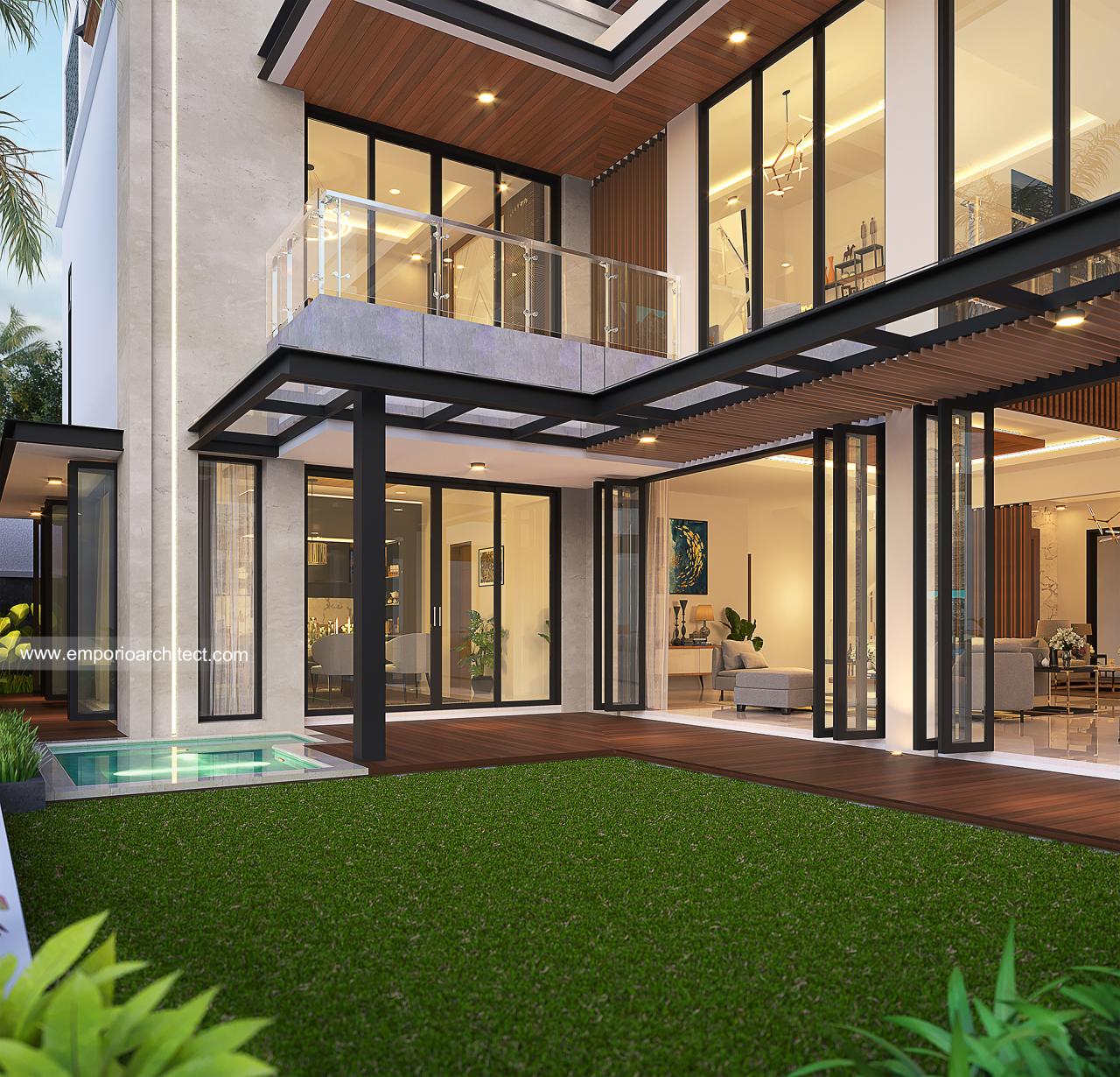 Desain Tampak Detail Belakang Rumah Modern 2.5 Lantai Ibu JSL di ...