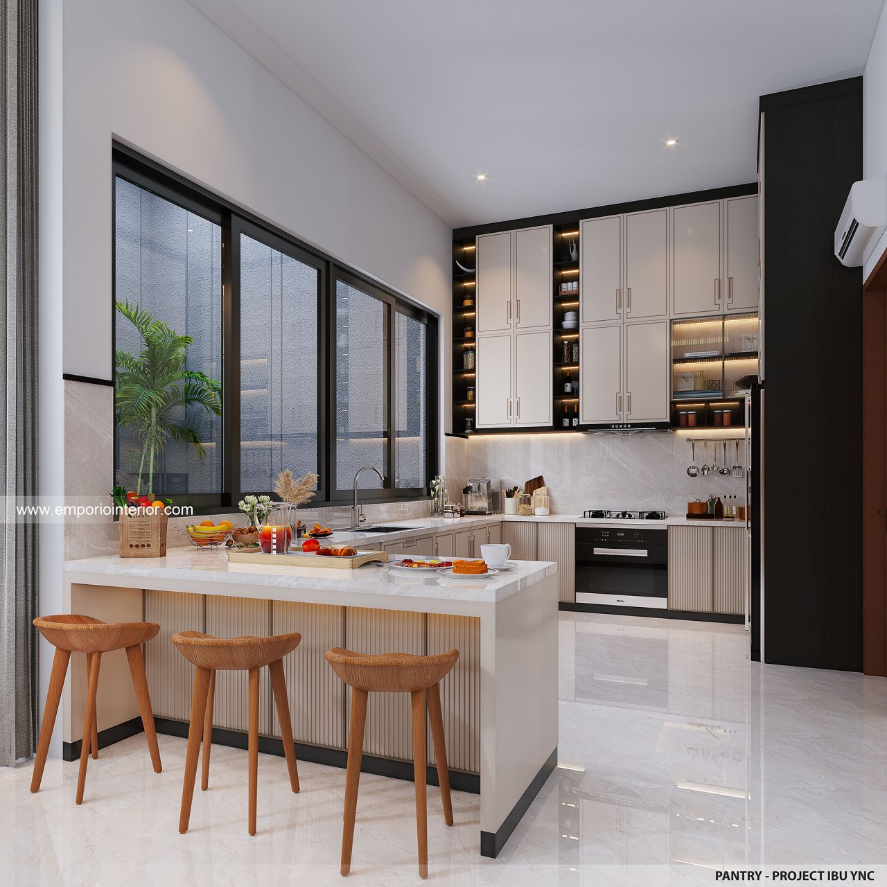 Desain Pantry Rumah Modern 3 Lantai Ibu YNC di Jakarta 41297 - Desain Dapur