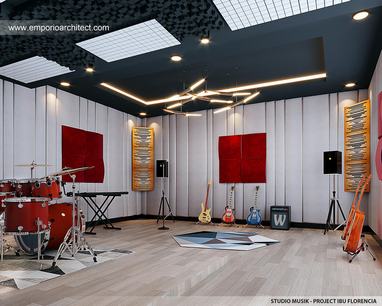 Desain Studio Musik Rumah Modern 3 Lantai Ibu FLC II di Surabaya 32183 - Desain Ruang Studio Musik
