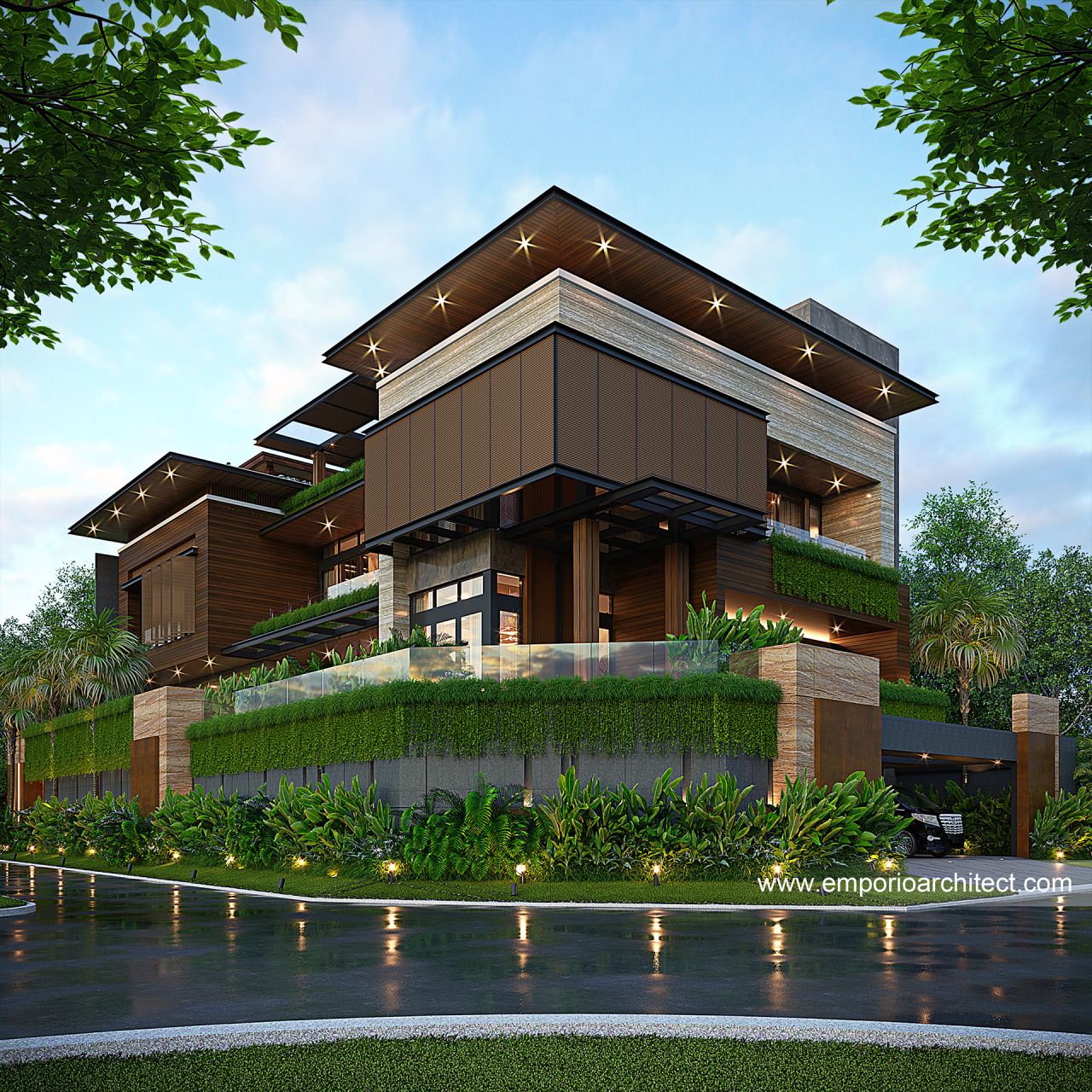 Desain Tampak Hook Rumah Modern 3 Lantai Ibu RSK di Makassar 36026 ...