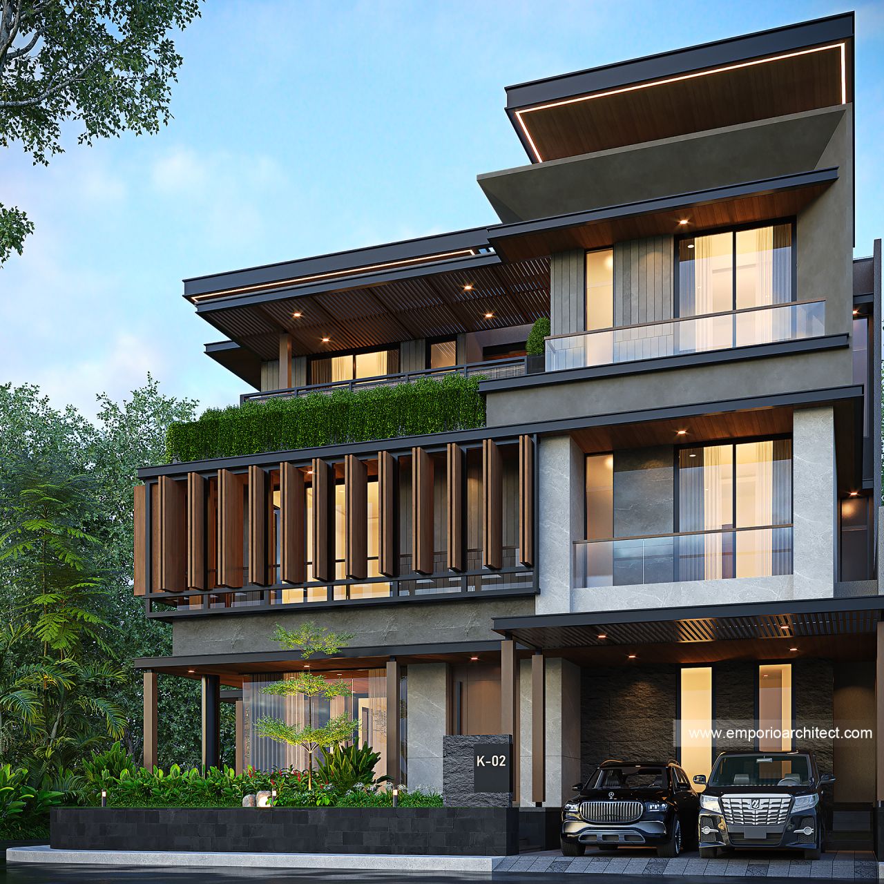 Desain Tampak Depan Rumah Modern 3 Lantai Ibu FTR di Tangerang Selatan ...