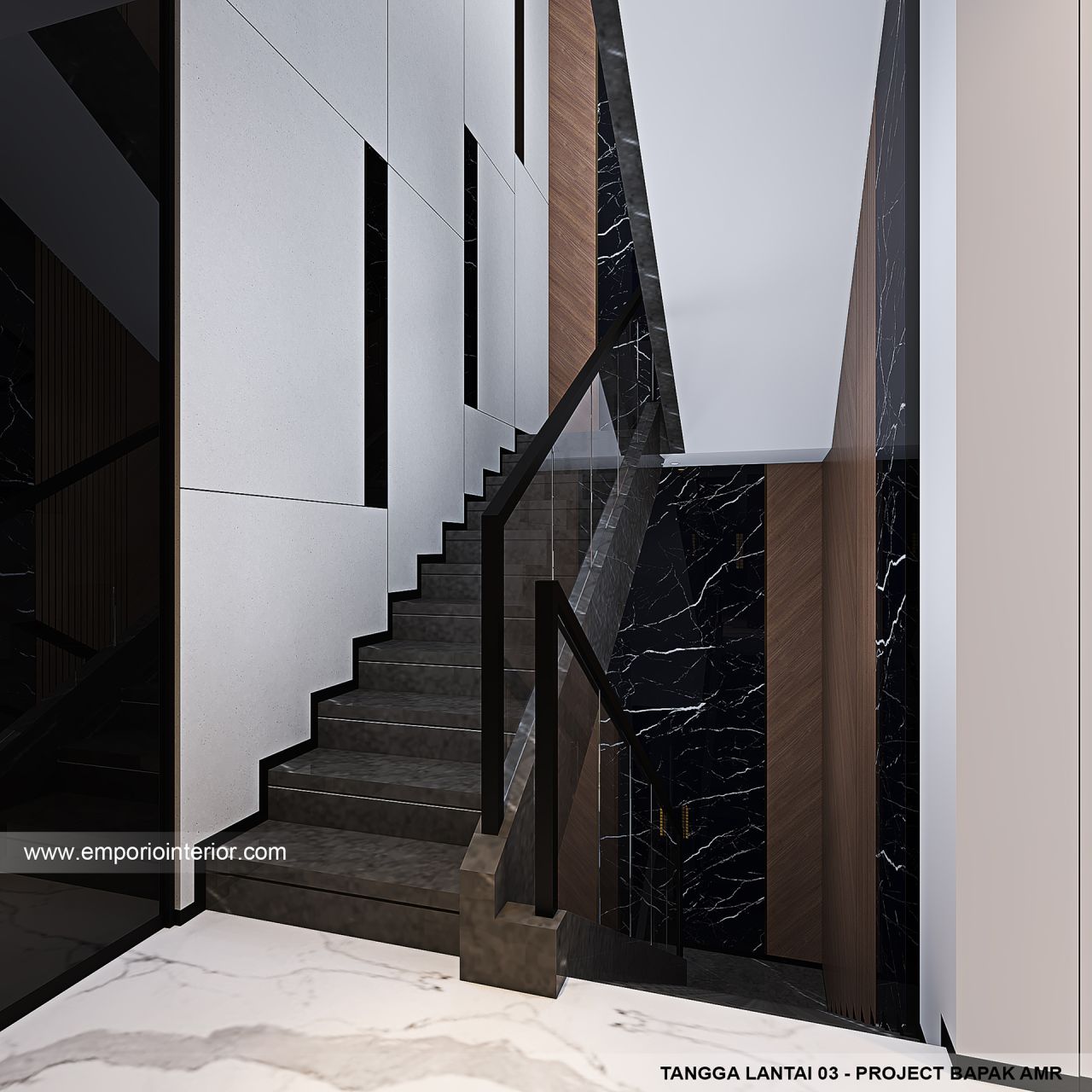 Desain Tangga Lantai 3 Rumah Modern 3 Lantai Bapak AMR di Bekasi 44234 ...