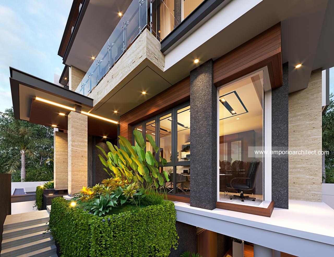 Desain Tampak Detail Depan 2 Rumah Modern 3.5 Lantai Bapak HSN di ...