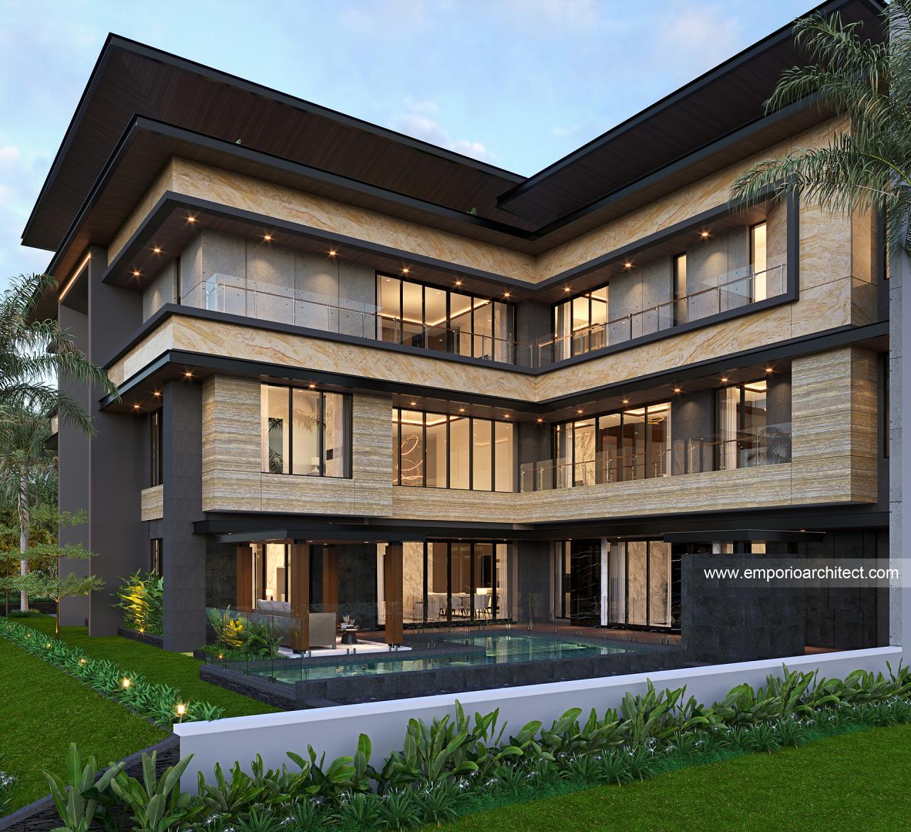 Desain Tampak Belakang Rumah Modern 3.5 Lantai Bapak DNL di Banten ...