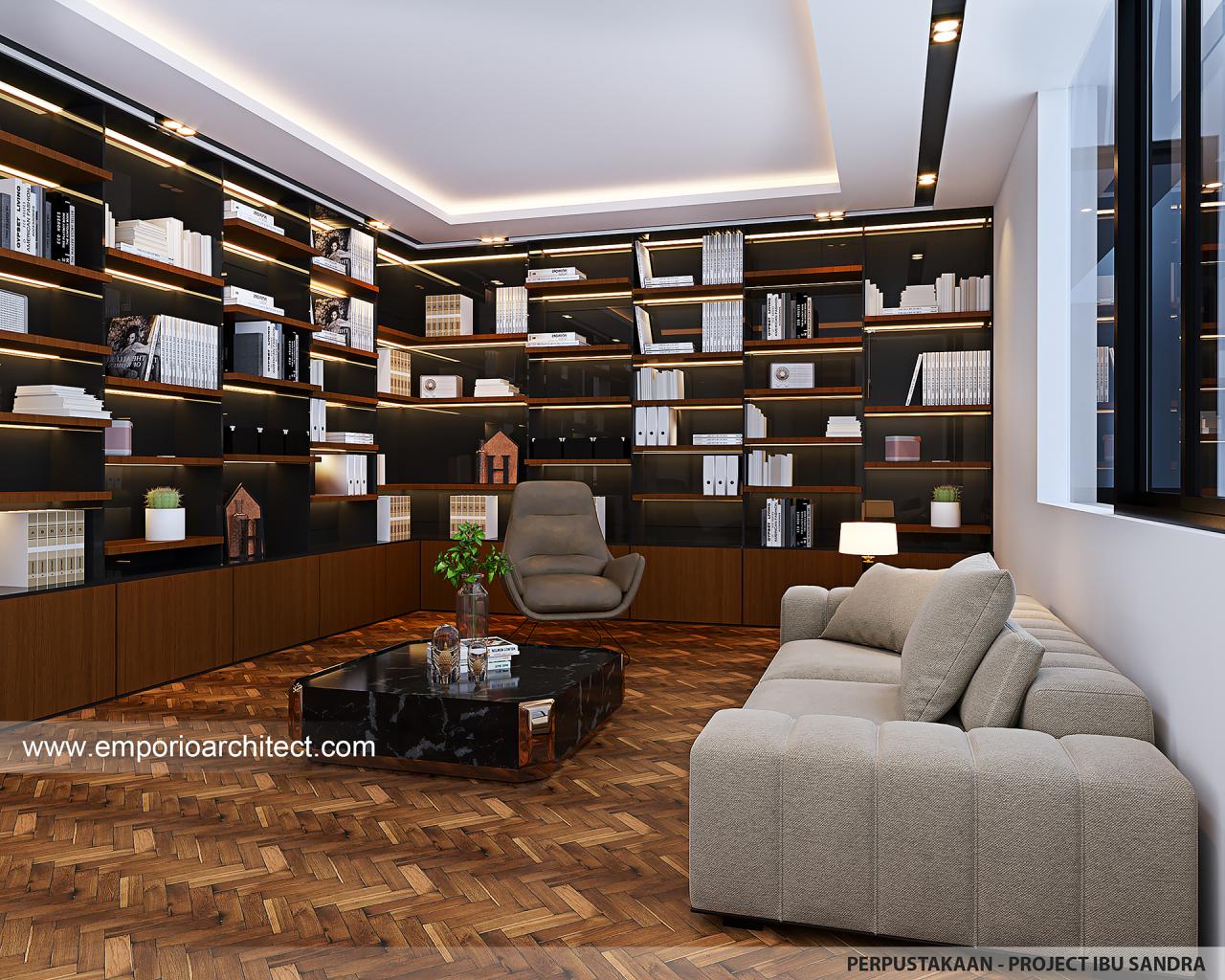 Desain Ruang Perpustakaan Rumah Modern 3.5 Lantai Ibu Sandra di Jakarta ...