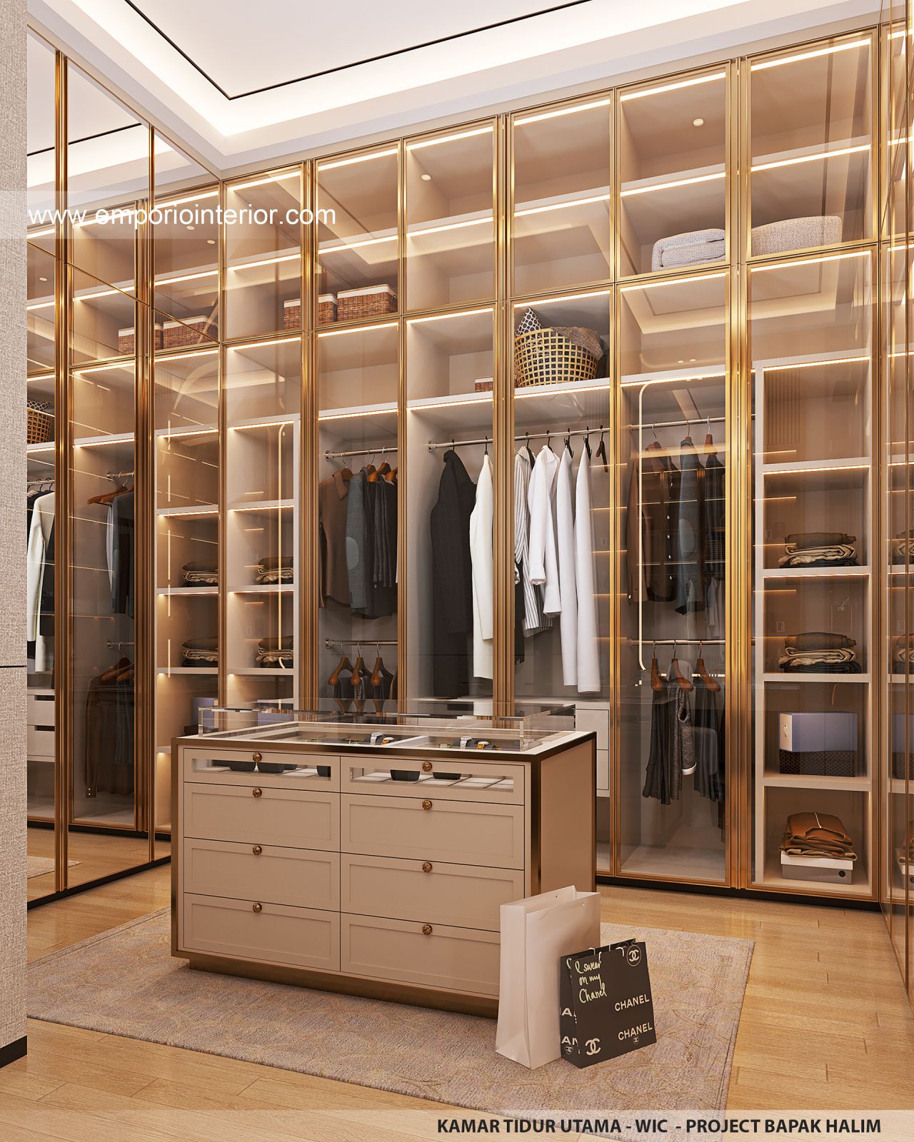 Desain Walk In Closet Kamar Tidur Utama Rumah Modern 4 Lantai Bapak HLM ...