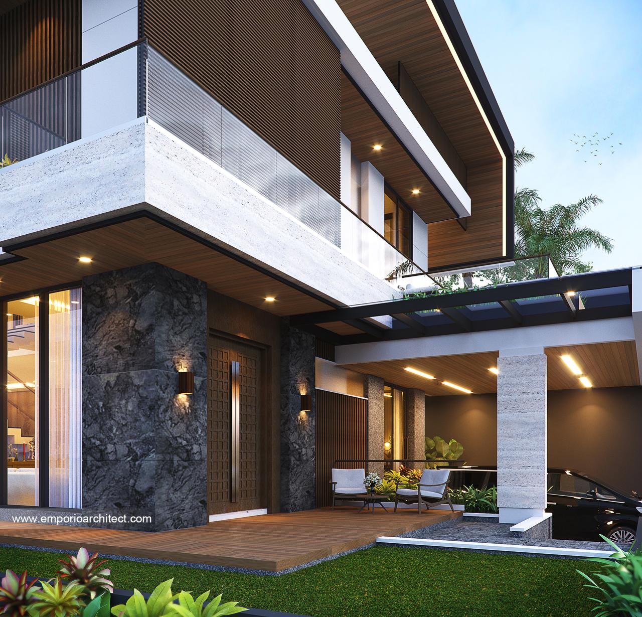 Desain Tampak Detail Depan Rumah Modern 4 Lantai Bapak Ali di Batam ...