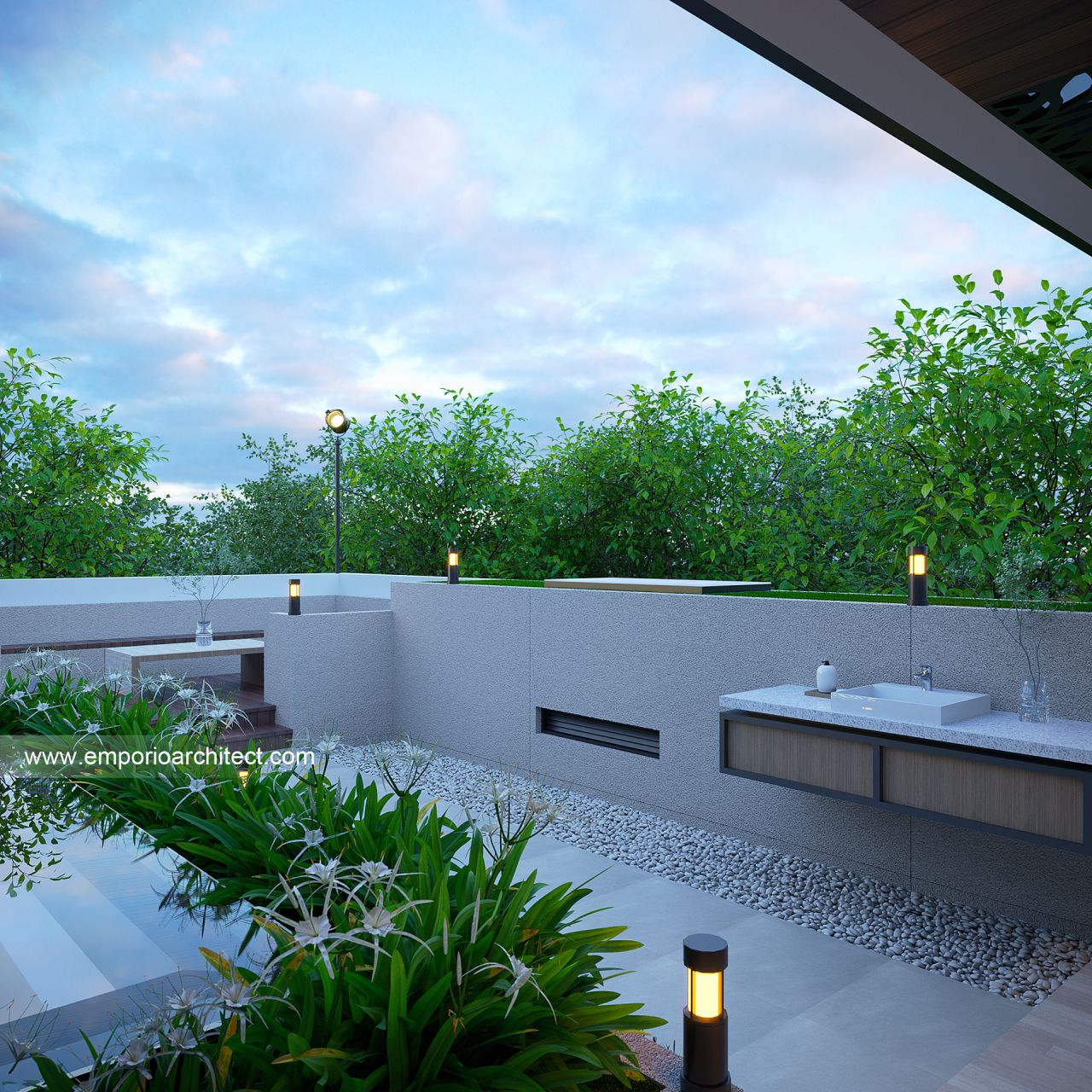 Desain Rooftop Outdoor Rumah Modern 4 Lantai Ibu FBR di Jakarta 38550 ...