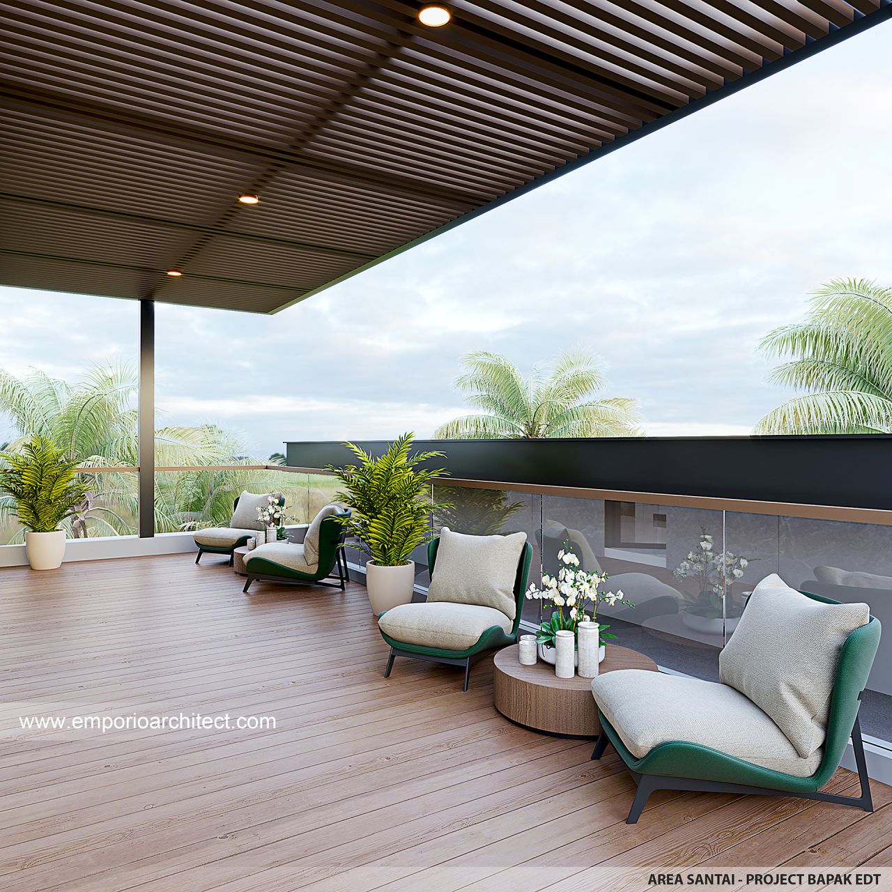 Desain Area Santai Rumah Modern 4 Lantai Bapak EDT di Kelapa Gading ...
