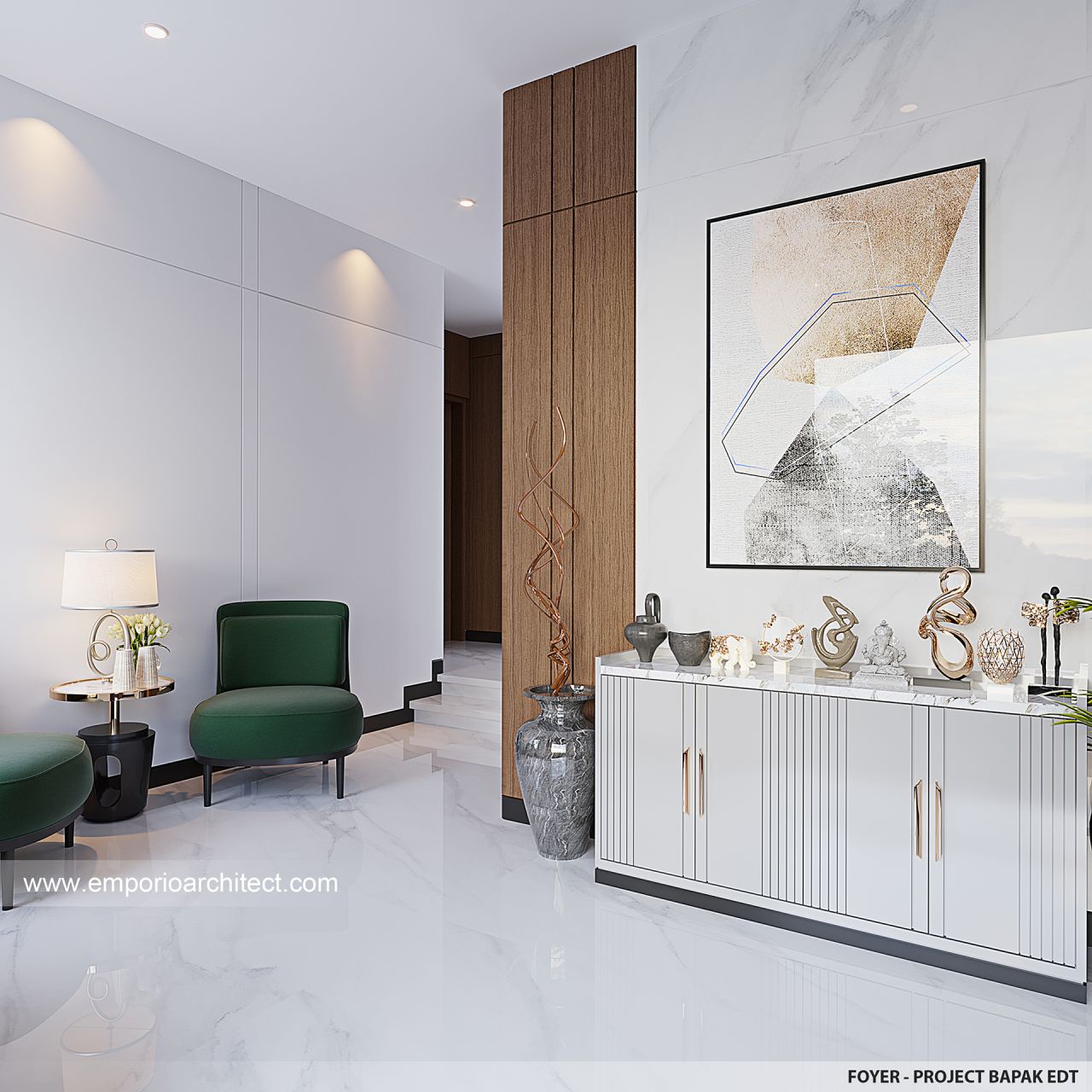 Desain Foyer Rumah Modern 4 Lantai Bapak EDT di Kepala Gading, Jakarta ...